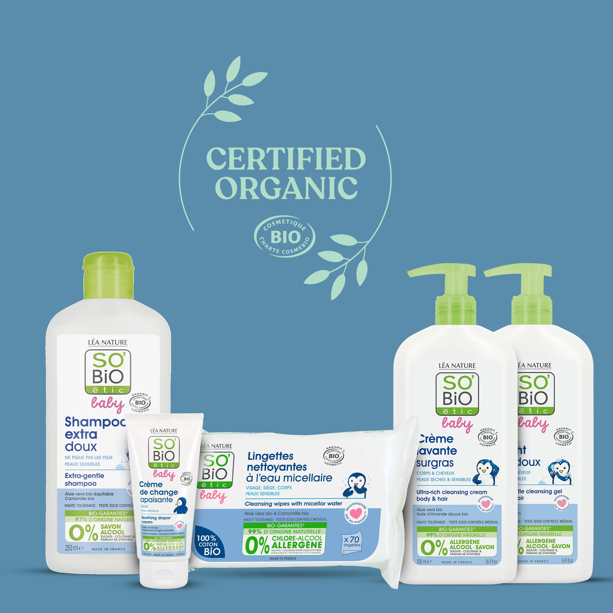 SO'BiO étic | Baby Cleansing Wipes | Organic & Biodegradable Micellar Water Wet Wipe Skin Cleanser for Newborn, Infant, Toddler | 70 Wipes