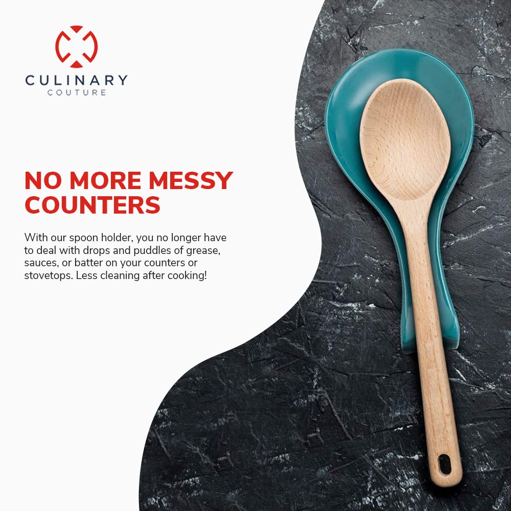 Culinary Couture Ceramic Spoon Rest - Set of 2 - Spoon Holder for Stove Top - Holds Large & Small Spoons, Tongs, Whisk, Ladle & Spatula - Easy to Clean & Dishwasher-Safe - Cooking Accessories - White