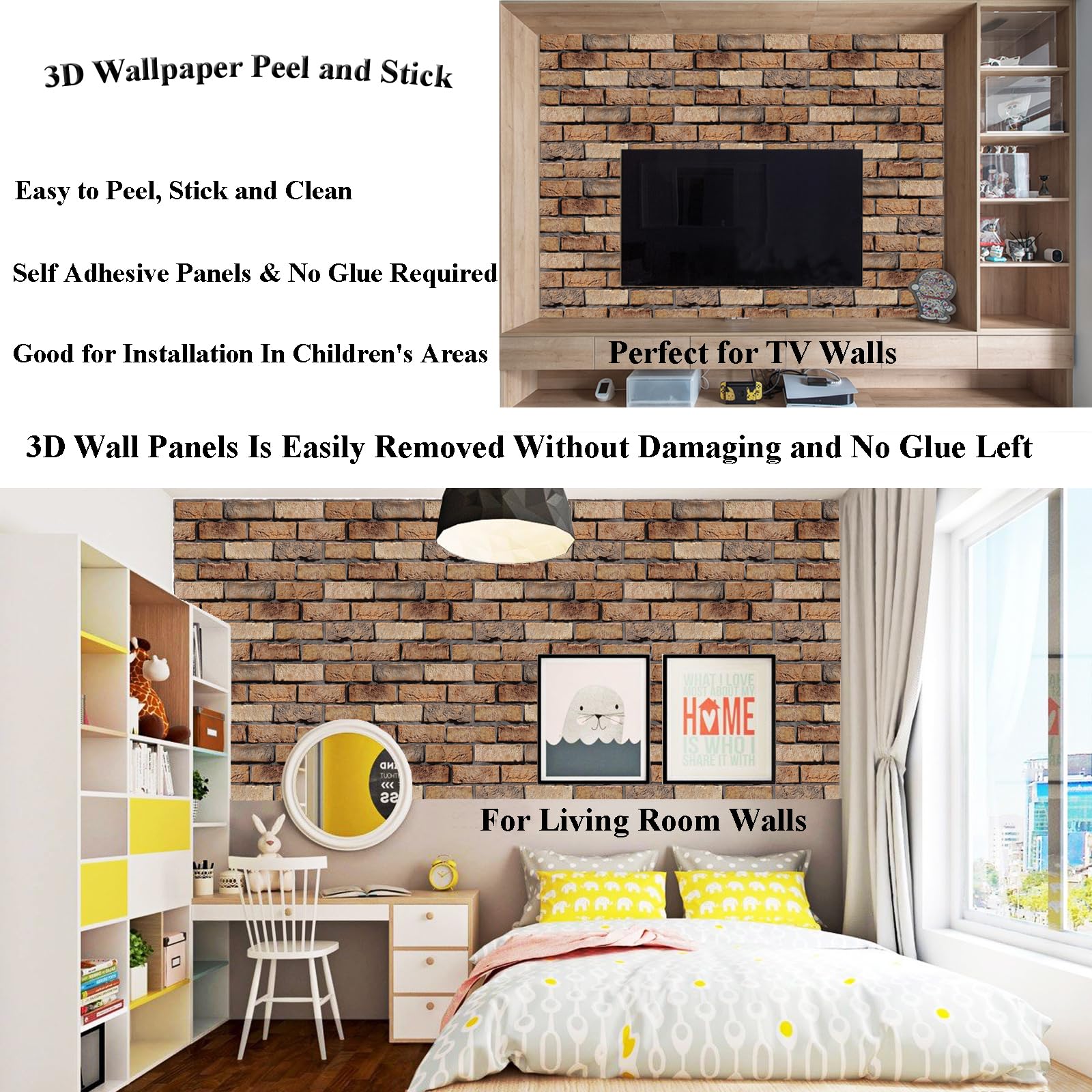 Veczom 3D Wall Panels Peel and Stick 3D Brick Wallpaper Peel and Stick Interior Wall Décor,10 Pack Waterproof Wall Panel PVC Stone Wall Panels for Living Room,Lobby Bedroom Hotel Office Decoration