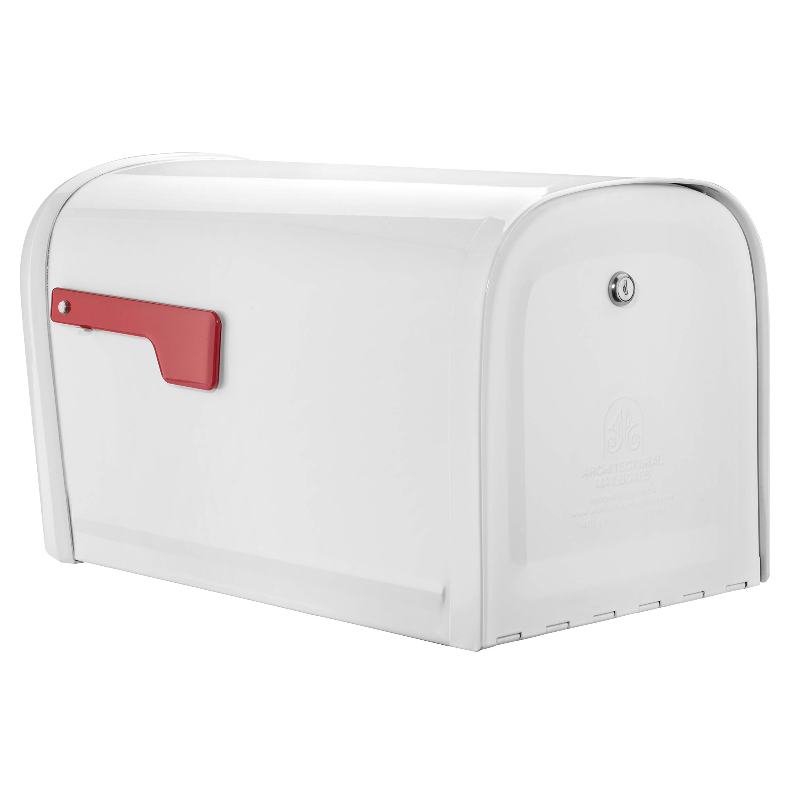 Architectural Mailboxes 6300W-10 Oasis 360 Mailbox, White and ARCHITECTURAL MAILBOXES 4x4 Steel 7540B-10 Mailbox Adapter Plate, 4" x 4", Black, 10 Count