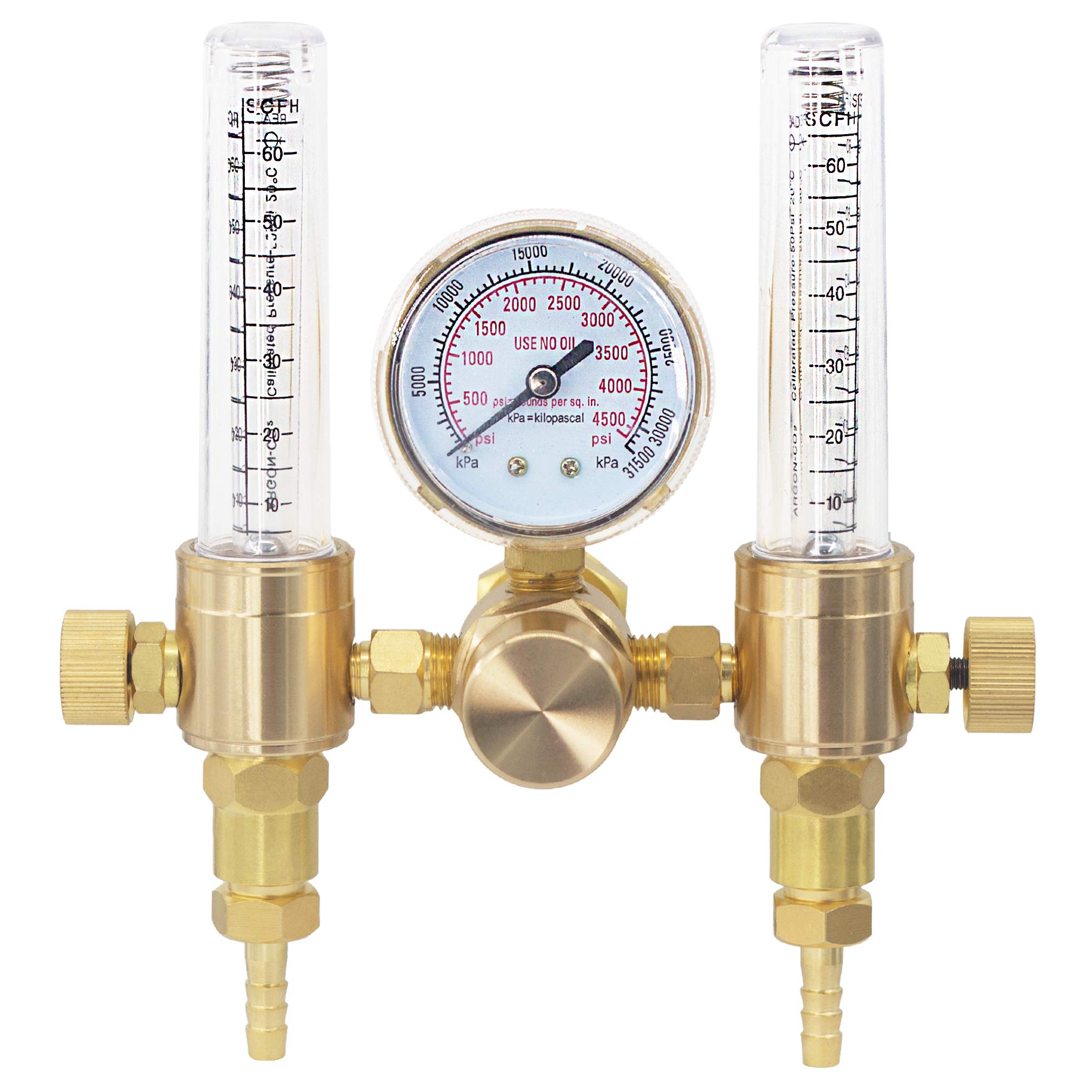 AWLOLWA Argon Regulator Dual Output CO2 Flowmeter for TIG MIG Welder Gas And Backpurge 60 SFCH - CGA 580 Inlet Connection And 5/8" x 18RH Outlet Fitting - Accurate Gas Metering Delivery System