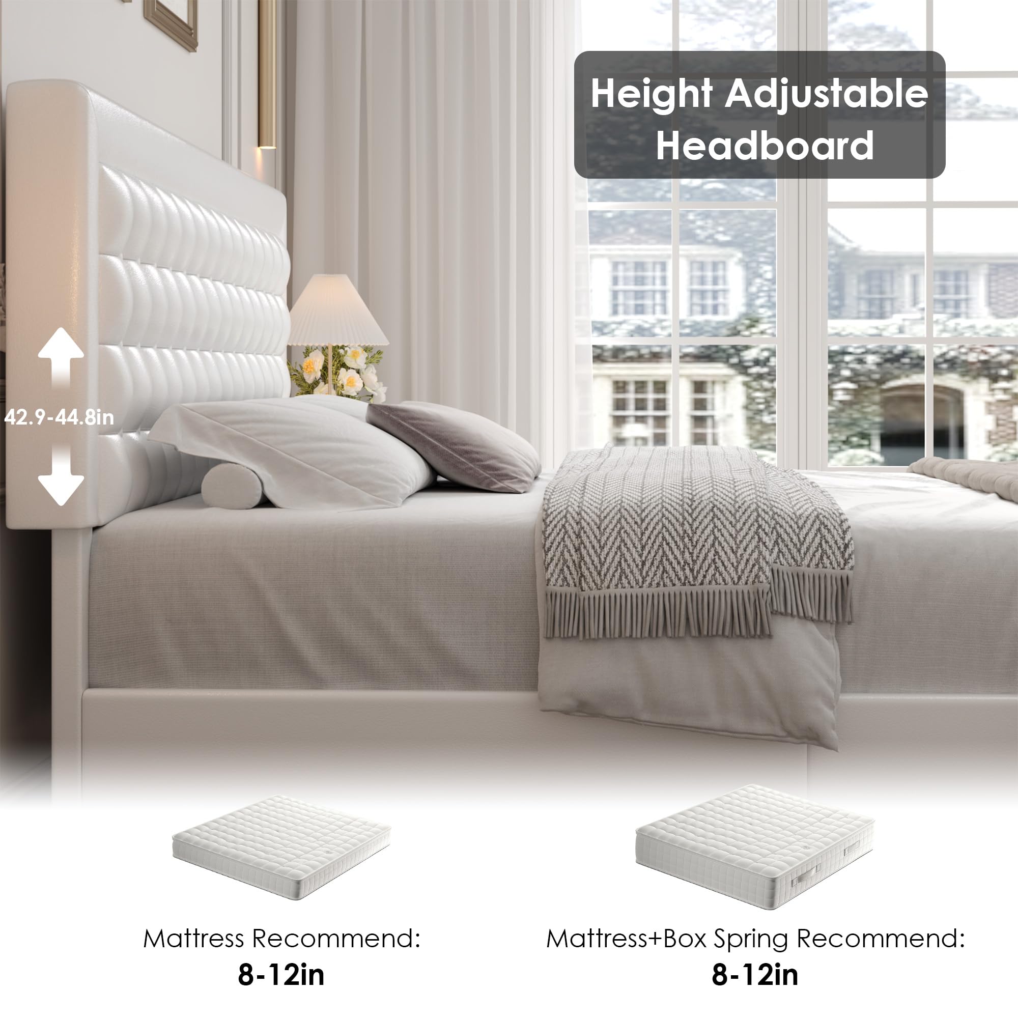 HIFIT King Size Bed Frame with Adjustable Headboard, King Modern Upholstered Platform Bed with Soft Linen Button Tufted Design, Solid Wood Slats, No Box Spring Needed, Easy Assembly, Noise Free, Grey