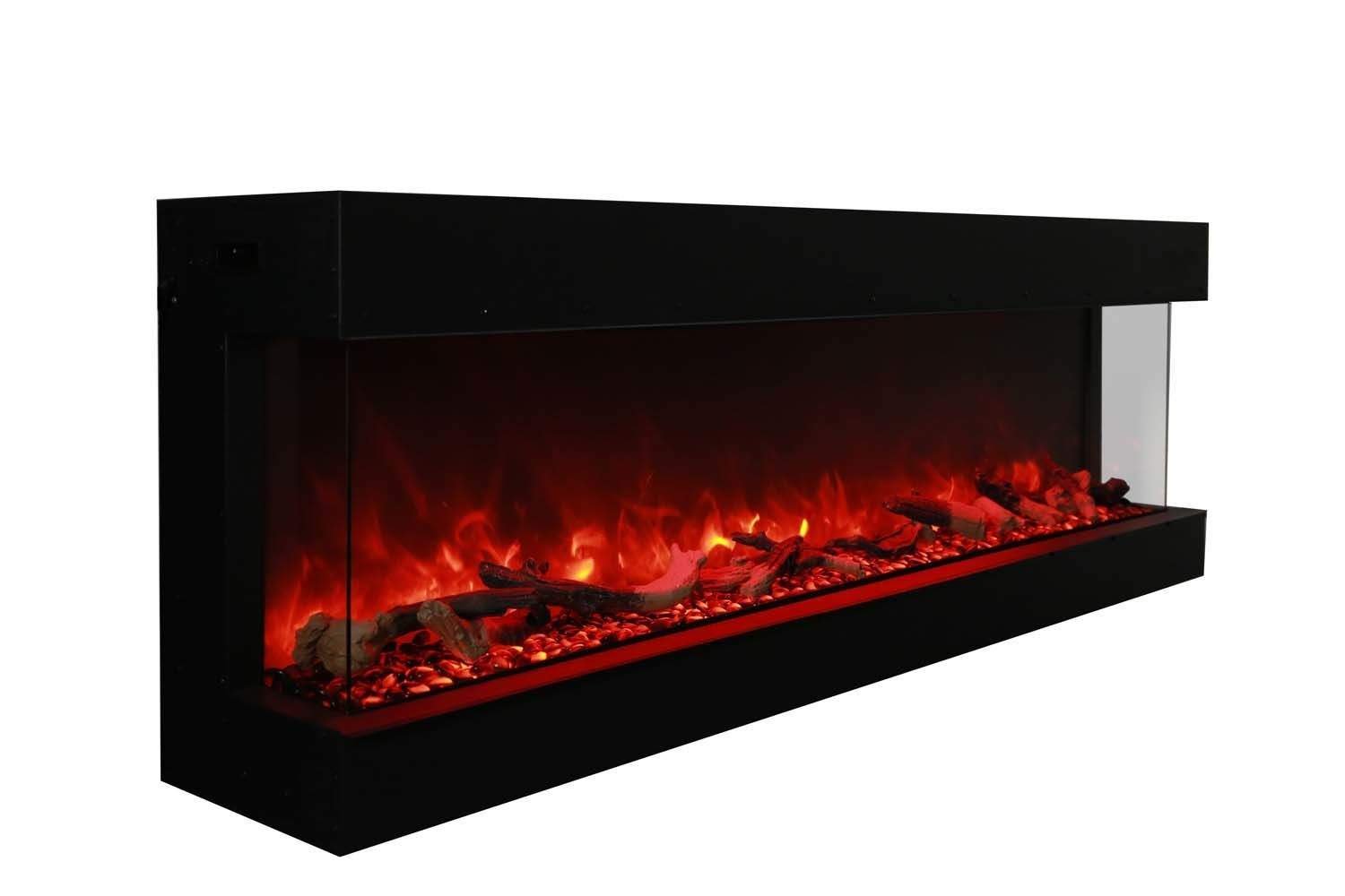 Amantii 72-TRU-View-XL 3 Sided Electric Fireplace 72 Inch, 3-Sided Glass Fireplace Heater w/Remote Control & 8H Timer, Thermostat, Black, Adjustable Brightness, Realistic Flame Effects