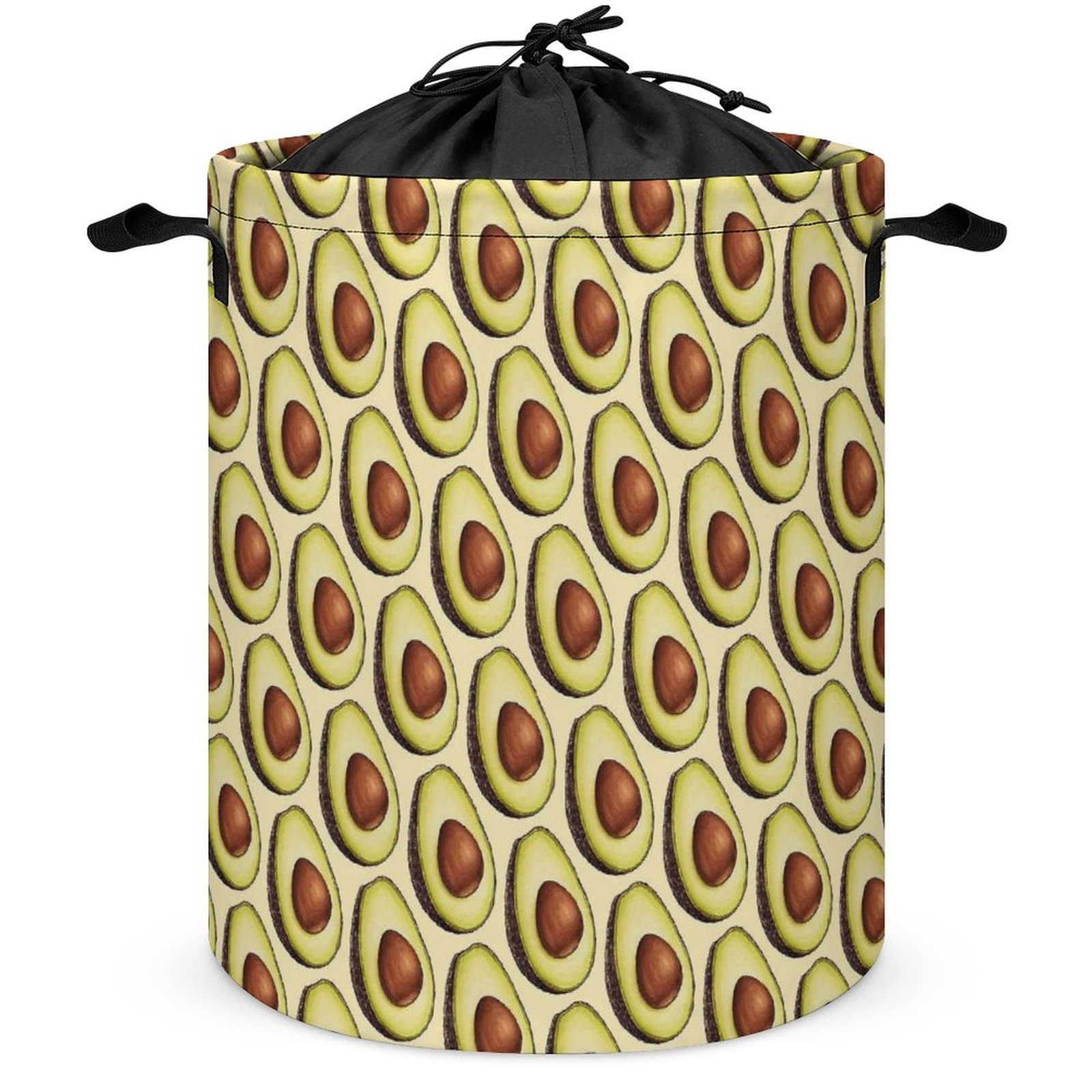 Avocado Laundry Basket Round Collapsible Storage Bin with Drawstring and Handle for Bedroom Bathroom Toys Room 17.3" X 13.8"