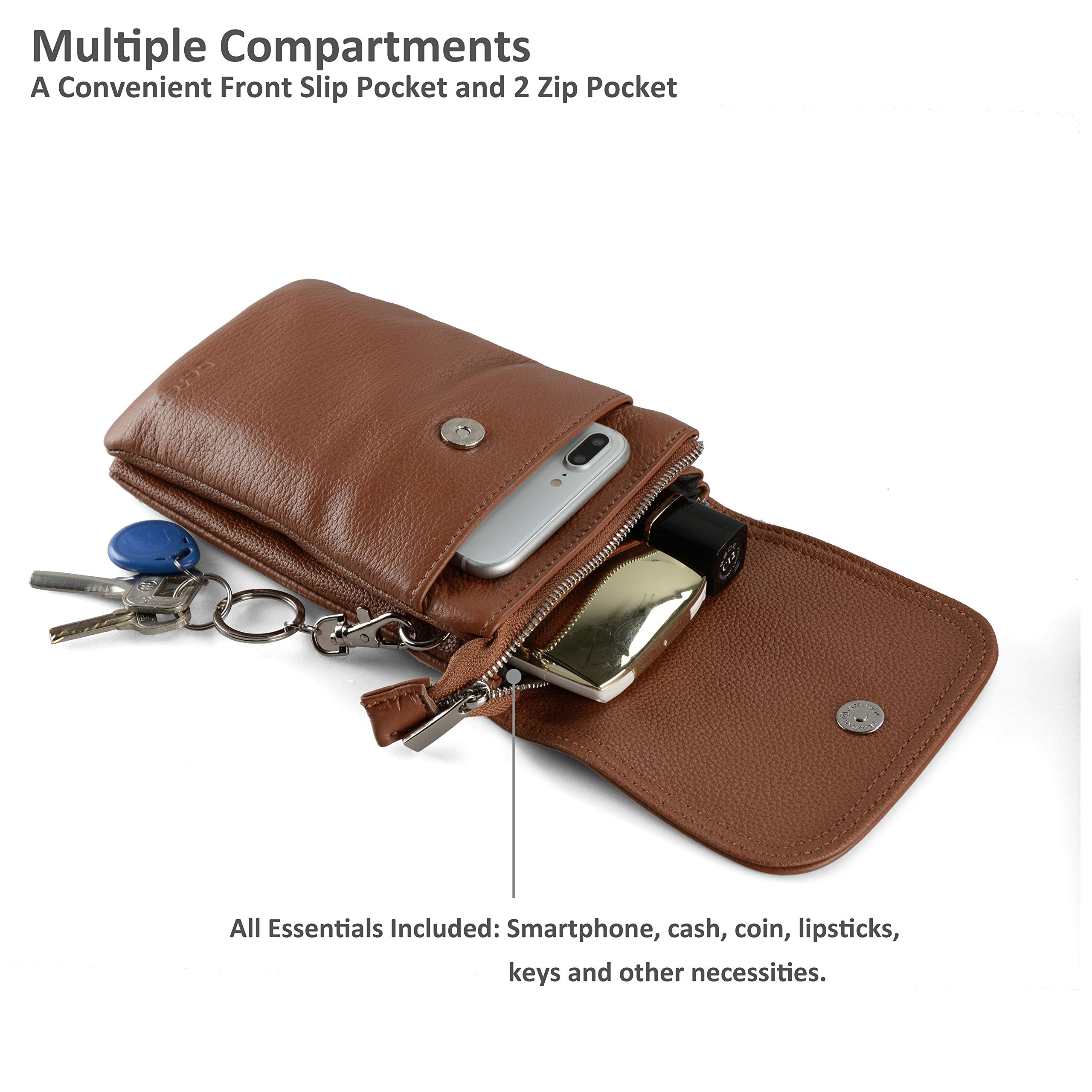 befen Cognac Brown Small Cell Phone Crossbody Bag with Cognac Brown Small Roomy Crossbody Purse
