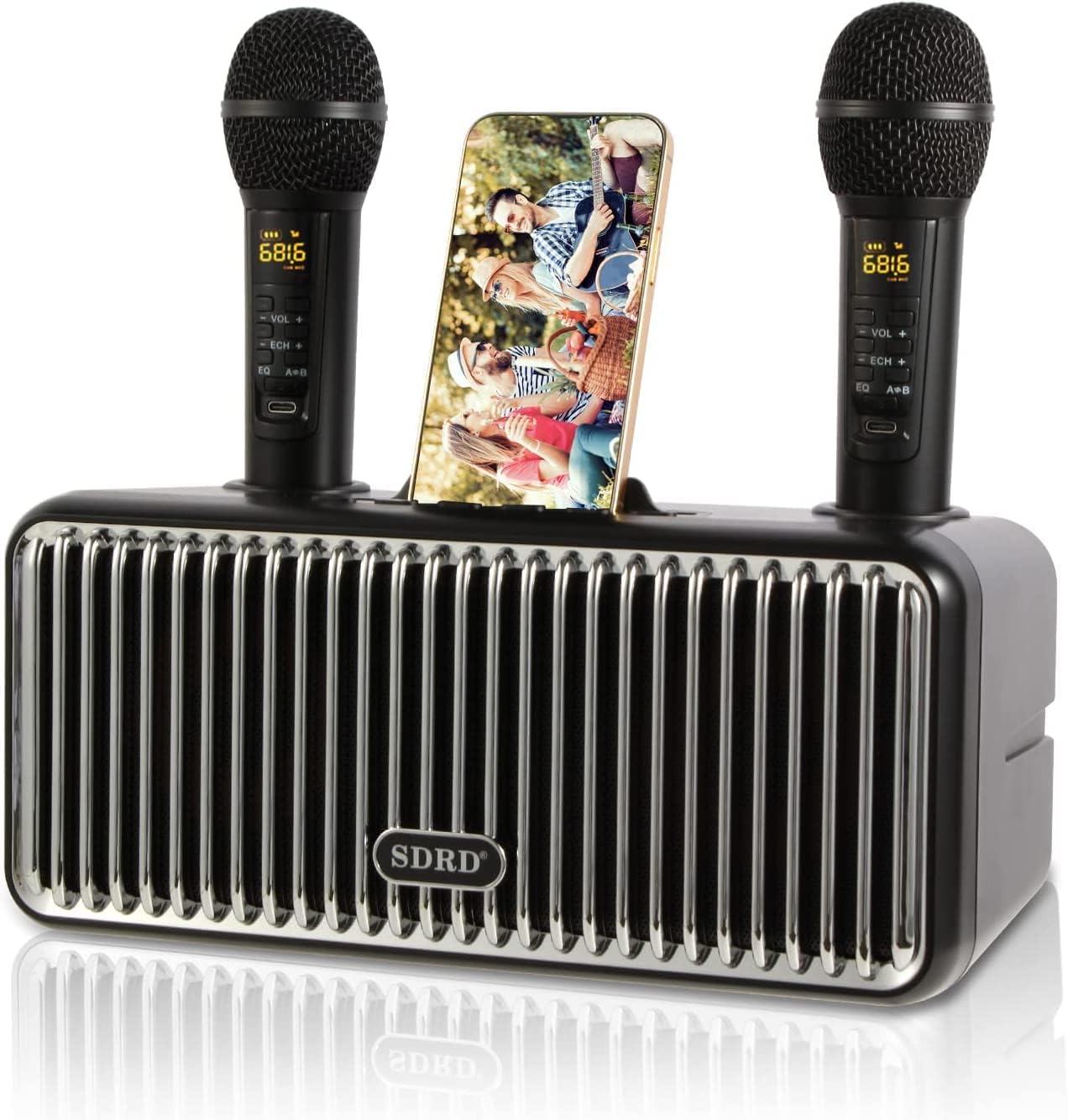 Karaoke Machine for Adults and Kids,Bluetooth Karaoke Speaker with 2 Wireless Microphone,Party Speakers with Phone Holder,HD Sound PA System Support TWS,TFcard,AUX in,for Party/Meeting