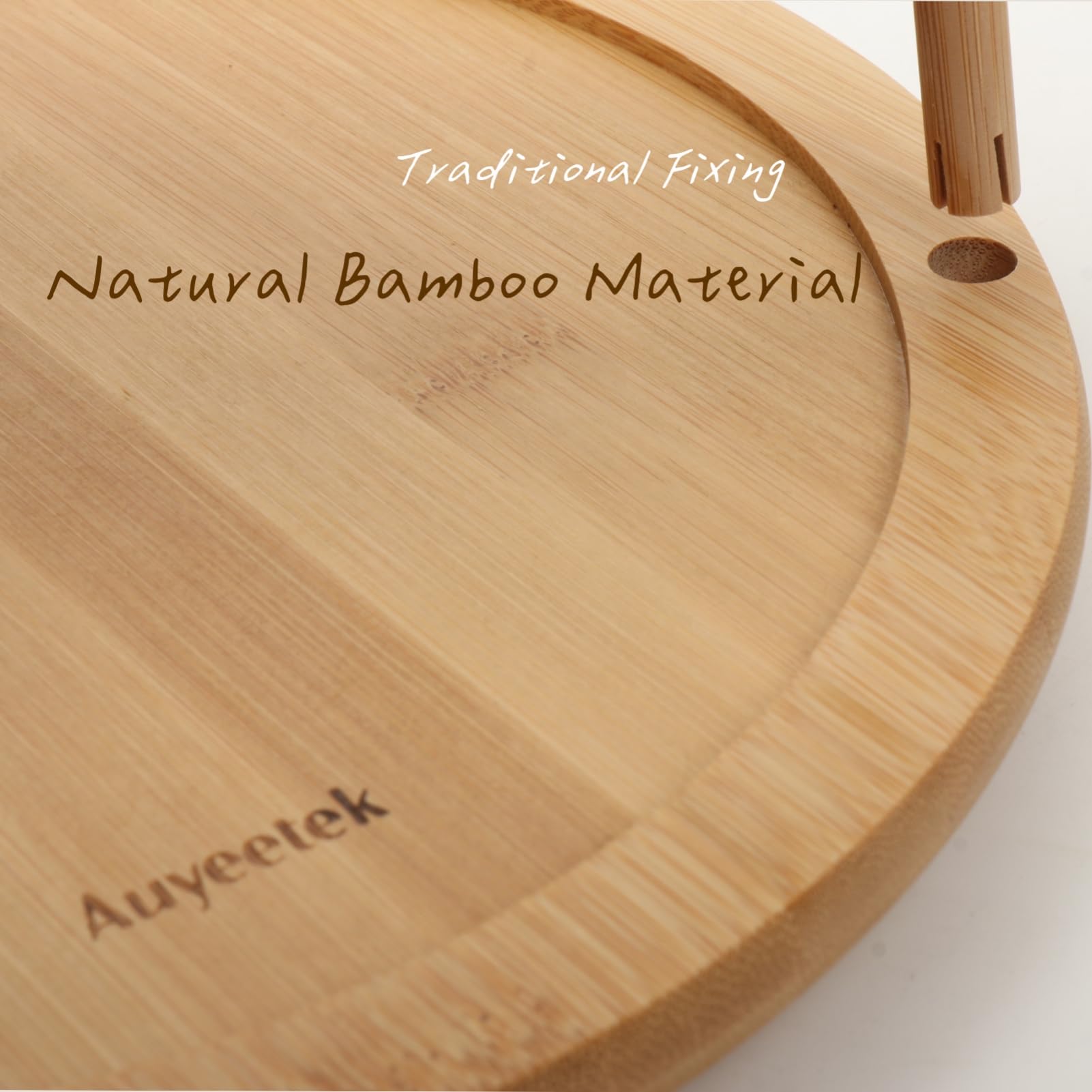 Auyeetek 2 Tier Bamboo Lazy Susan 10.5 inch Turntable Organizer Kitchen Spice Spinner Wooden Round Tray Countertop Storage for Cabinet Pantry Bathroom Dining Table Refrigerator,2 Sizes Brackets