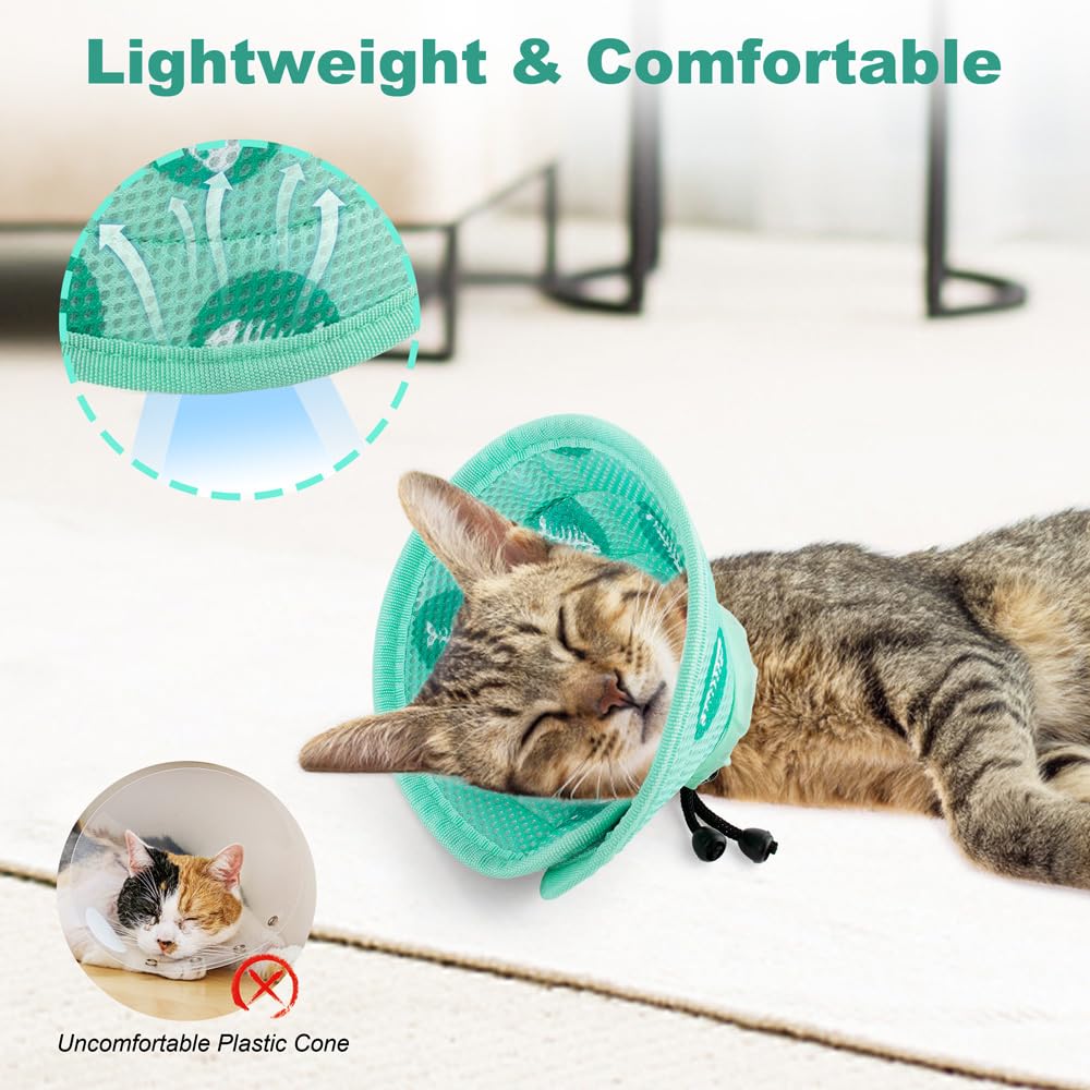 Cat Recovery Cone Collar Cat Cone Adjustable Soft After Surgery| Stop Licking| Daily Use Water Resistant Neck Elizabethan Collar for Cats Kittens Prevent from Licking Wounds, Not Block Vision