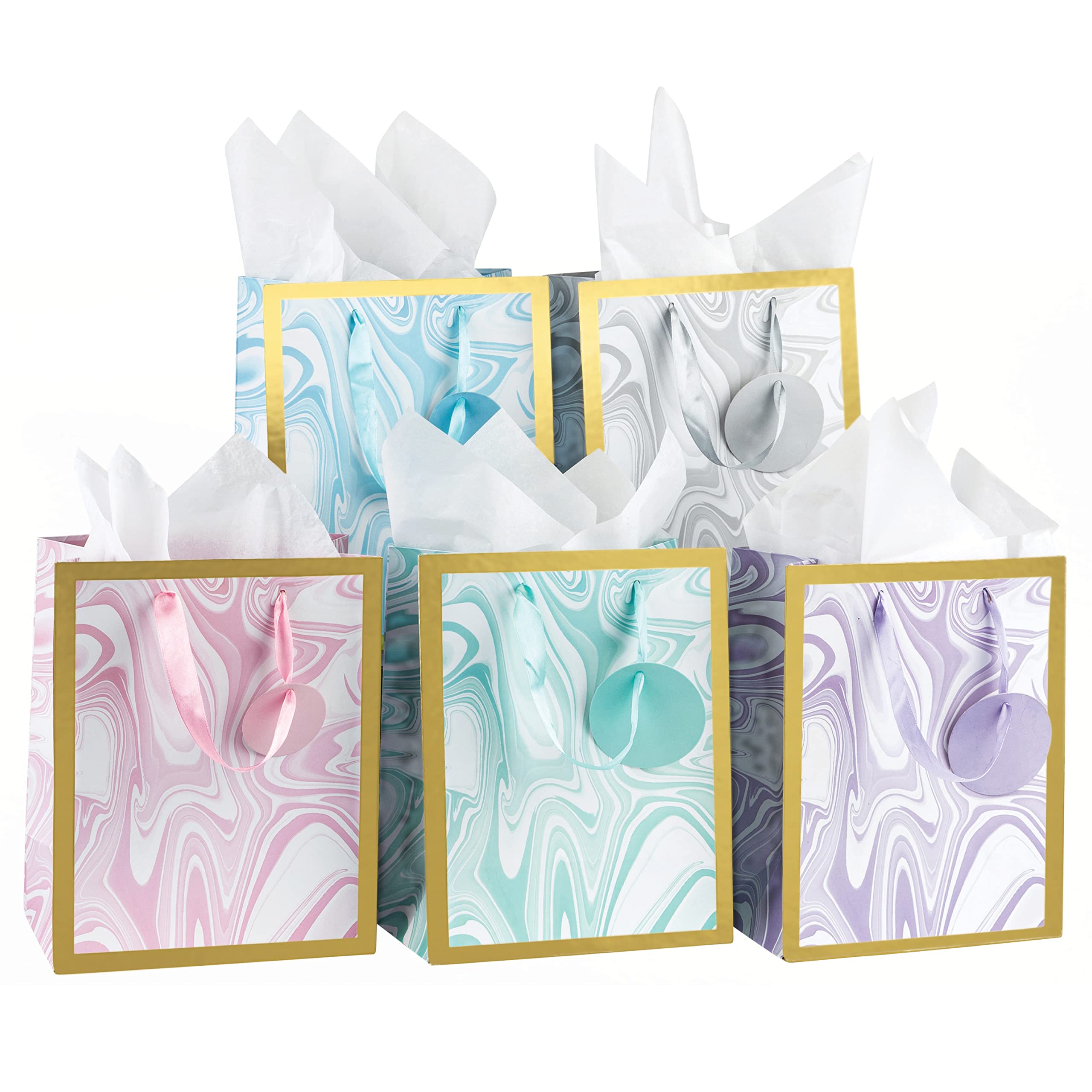Plum Designs Medium Gift Bag Set-5 Medium Gift Bags for Women with Handles Gift Tags and Gift Tissue Paper - Christmas Gift Bags-Elegant Design Gift Bags with handles Medium Size for Holiday-5 Count