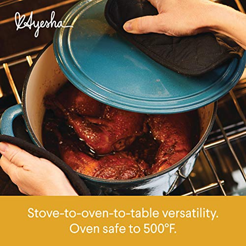 Ayesha Curry Cast Iron Enamel Casserole Dish/ Casserole Pan / Dutch Oven with Lid - 6 Quart, Twilight Teal