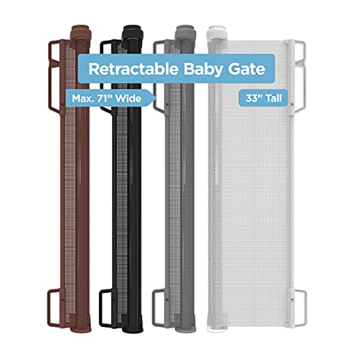 Perma Child Safety Indoor/Outdoor Retractable Baby Gate 33" Tall, Extends to 71" Wide, White