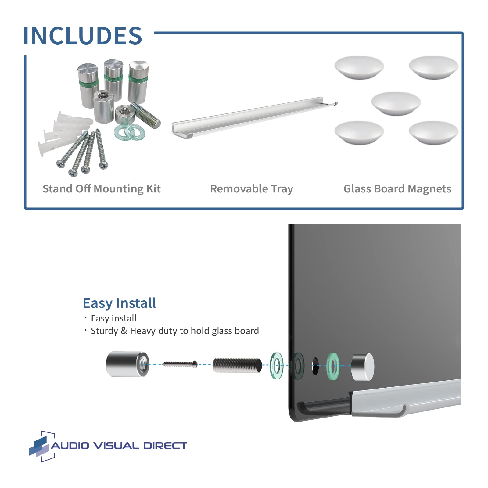 Audio-Visual Direct Magnetic Black Glass Dry-Erase Board Set - 35 1/2 x 47 1/4 Inches -