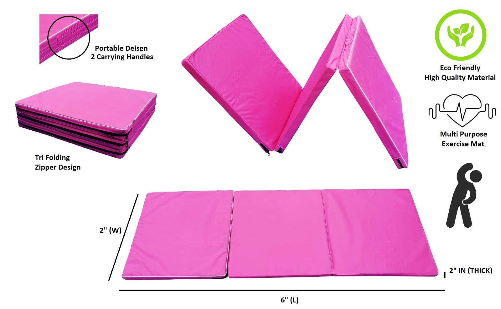 Athletic Bar Gymnastics Bar Horizontal Kip Bar + 2x6 Tri Fold Mat Junior Training Adjustable Expandable Height Jungle Gym Children Monkey Bars Climb Tower Playground Gymnasts + Stretch Band (Purple)