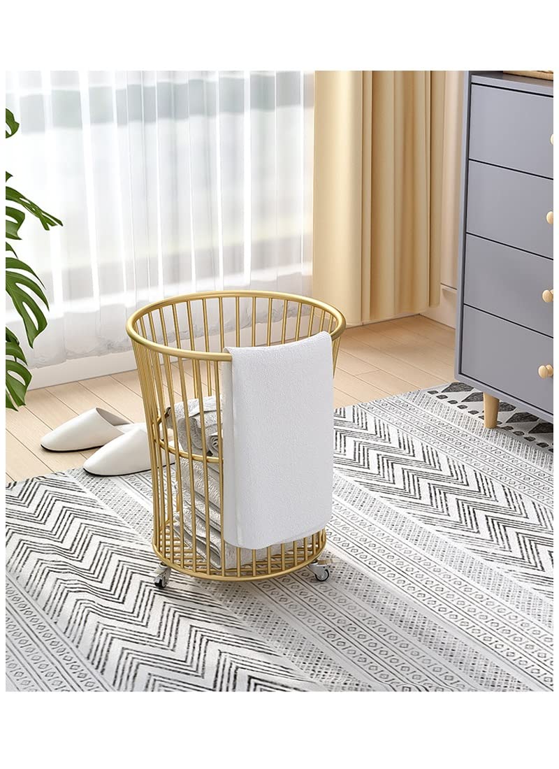 Rolling Laundry Hamper with Wheels,Metal Cart Basket Clothes Storage Organization Bin for Living Room,Bathroom,Bedroom or Kids Bedroom,Gold