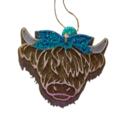 Custom Car Freshner, Highland Cow, Leather and lace