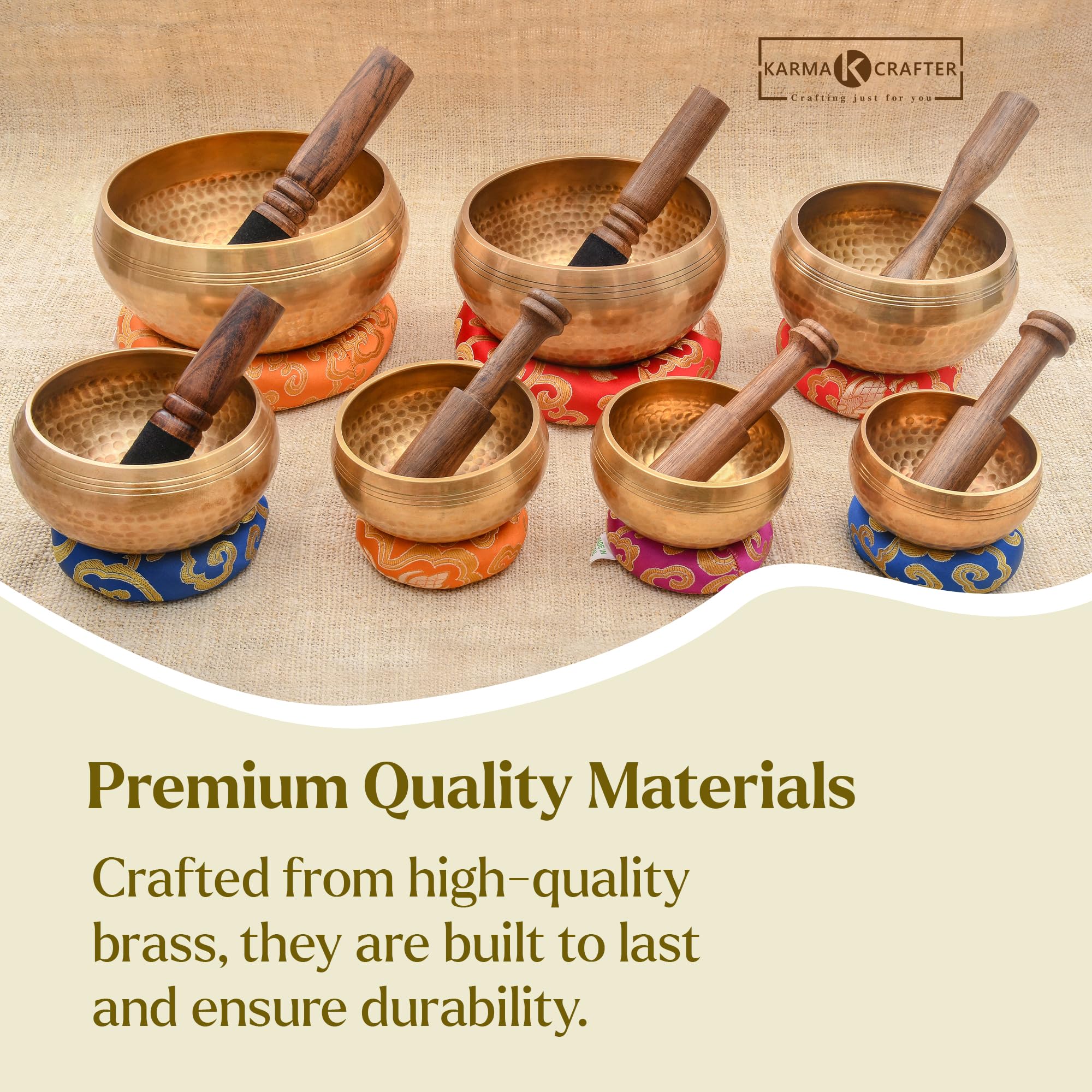 Karma Crafter Tibetan Singing Bowl Set Handcrafted in Nepal - 7 Chakra Bowl for Sound Bath, Meditation, Yoga, Mindfulness and Healing