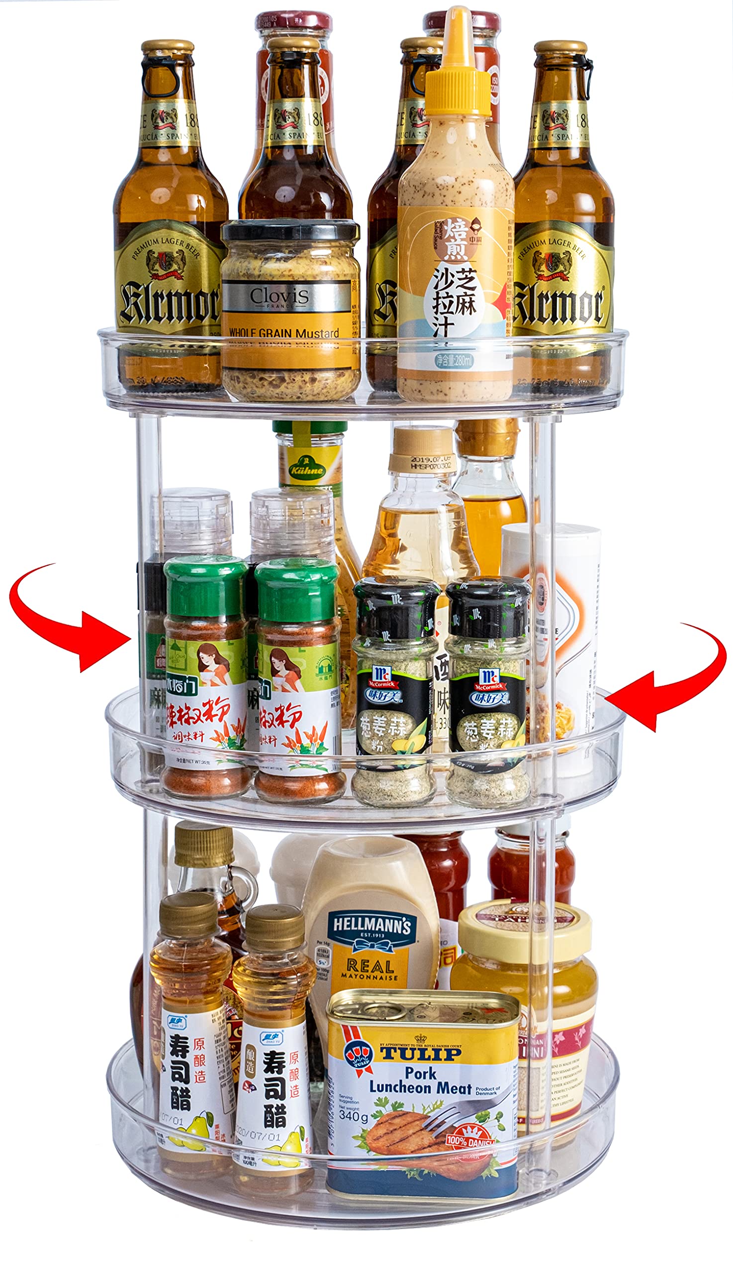 Amasses 3 Tier Clear Lazy Susan Organizer, 360 Degree Rotating Round Lazy Susan Turntable 9" Non-Skid Rotating Organization Storage Container for Kitchen, Cabinet, Pantry