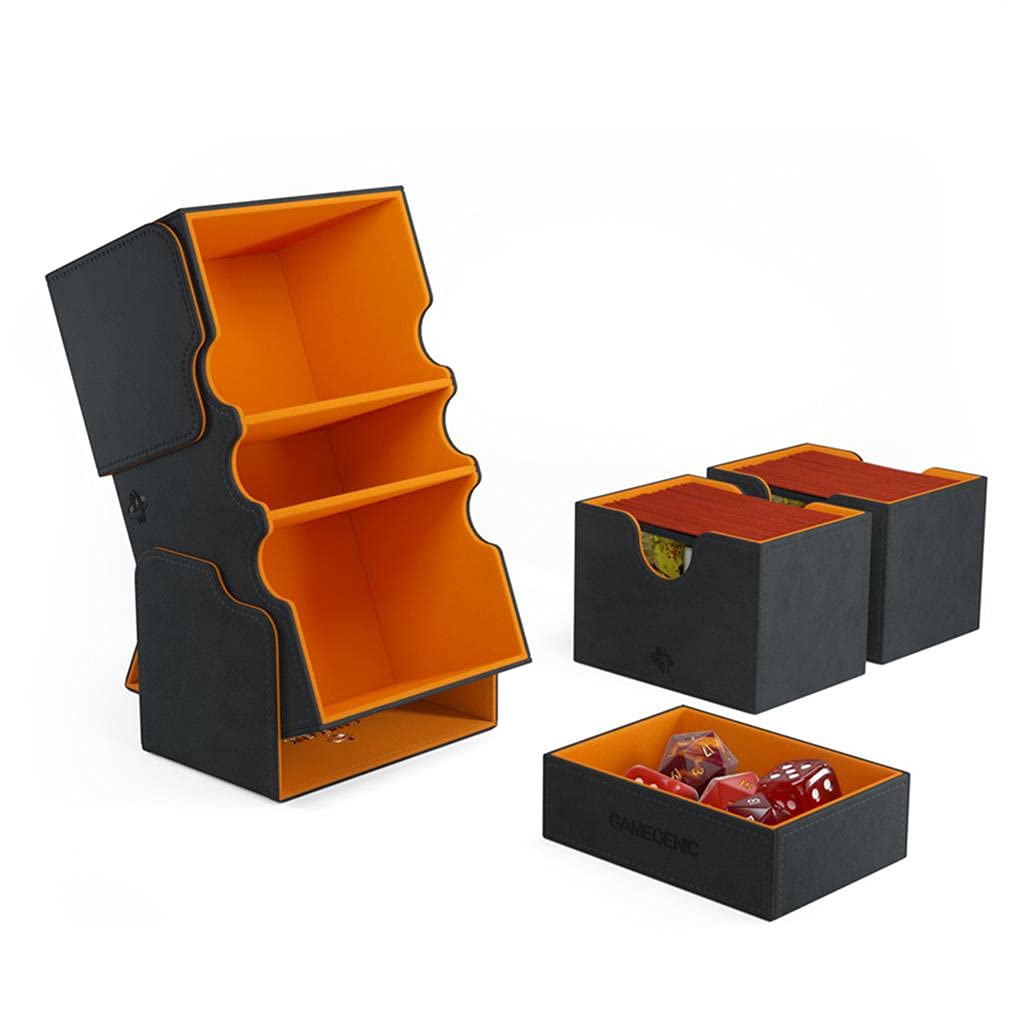 GameGenic Stronghold 200+ XL Convertible Deck Box | Double-Sleeved Card Storage | Card Game Protector | Nexofyber Surface | Holds up to 200 Cards | Black and Orange Color (GGS20071ML)