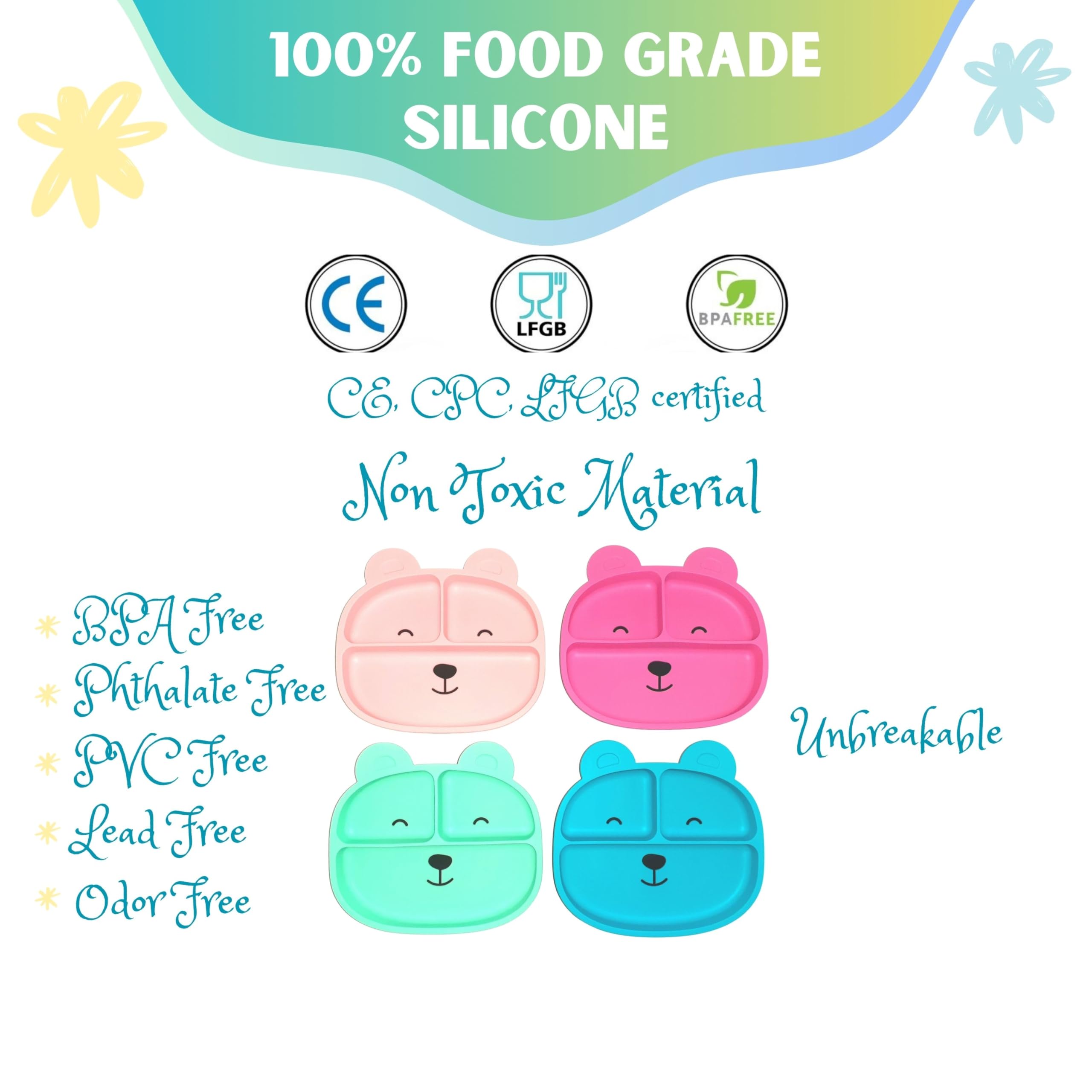 ANKSO Innovations 2 Pack-Silicone Suction Toddler Plates with Lids Divided| Baby Plates with Suction and Lids| BPA Free| Microwave/Dishwasher Safe| Divided Plates for Kids (Blue/Green)