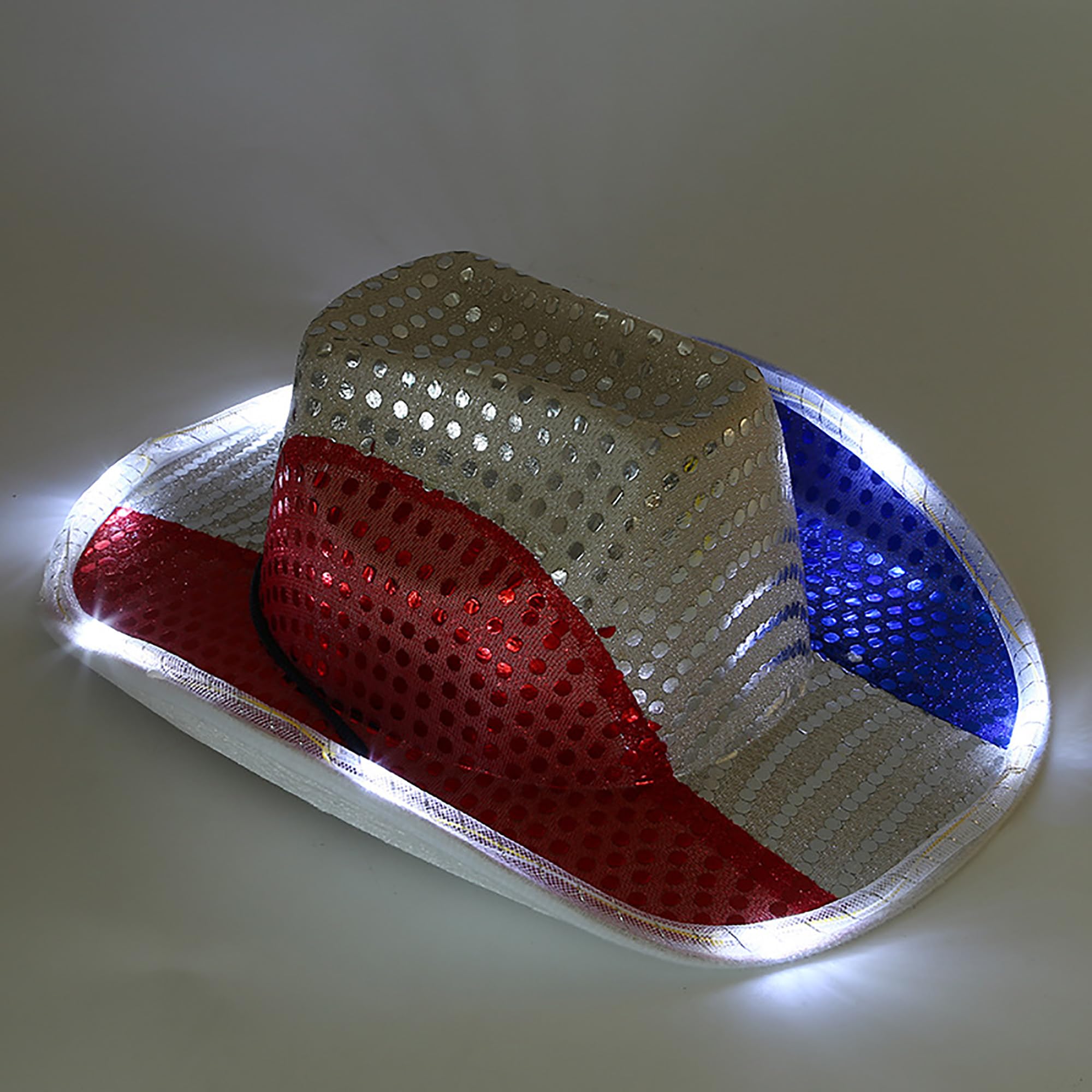 American Flag Cowboy Hat Usa Red Blue White Cowgirl Hat Neon Sequins Hat for July 4th Independence Day