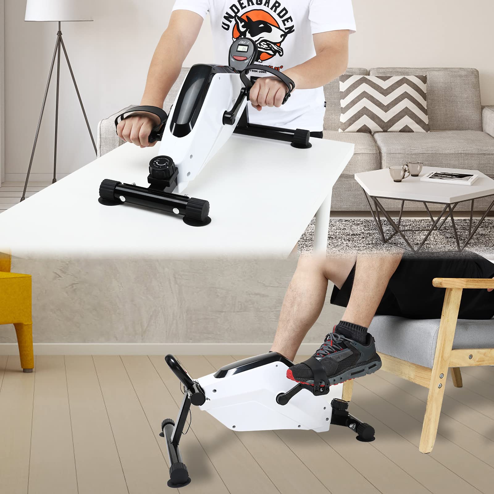 anconats Under Desk Bike Pedal Exerciser - Indoor Exercise Machine with Adjustable Resistance,Perfect Design for Arm & Legs Physical Therapy (White-1)