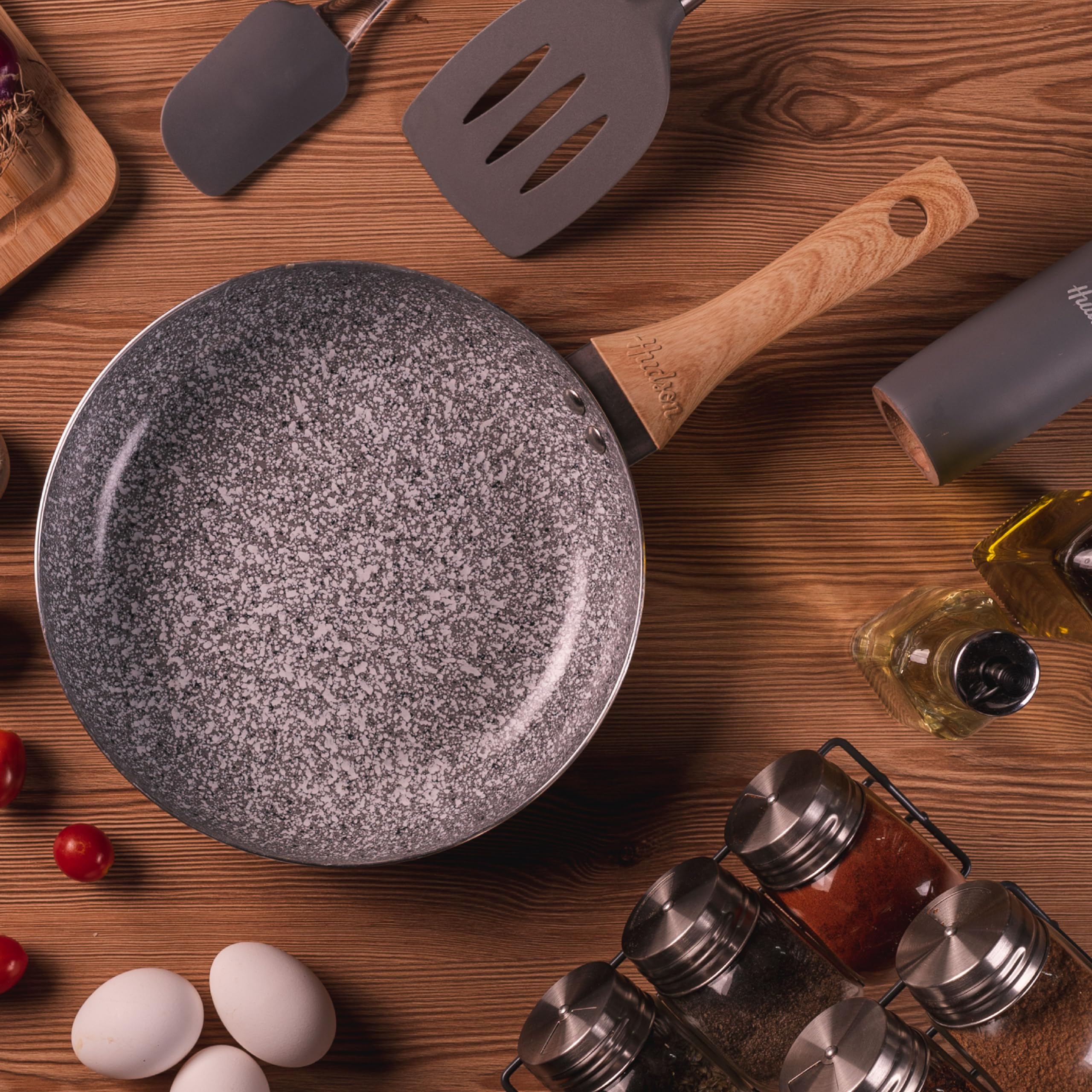 HUDSON Nonstick Grey Frying Pan 9Qt Cookware, Pots and Pans, Dishwasher Safe, 7.9-inch, Granite Nonstick
