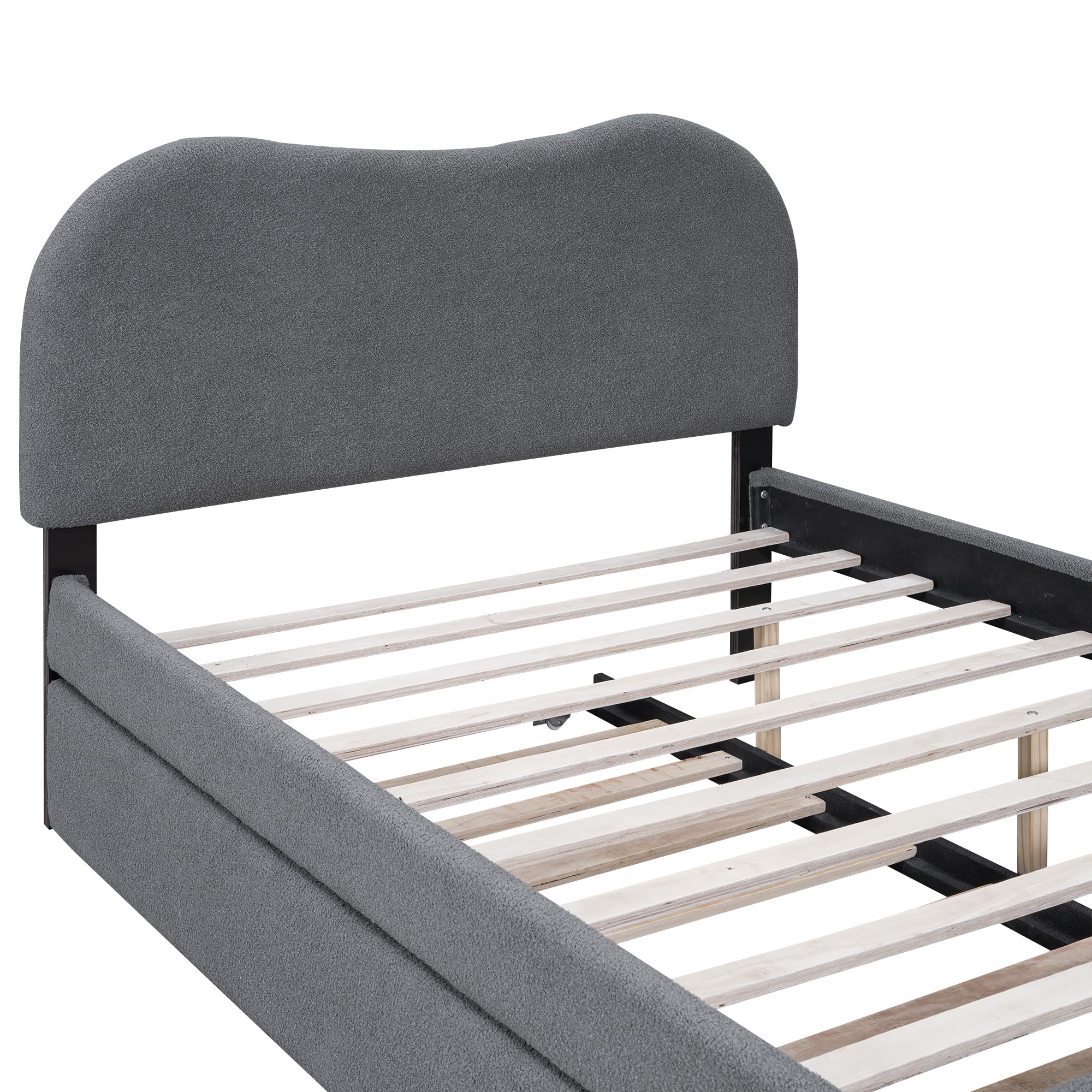 Harper & Bright Designs Upholstered Full Platform Bed with Built-in Nightstand & Guardrail, PU Leather Upholstered Full Storage Bed Frame with Headboard, No Box Spring Required (Gray)