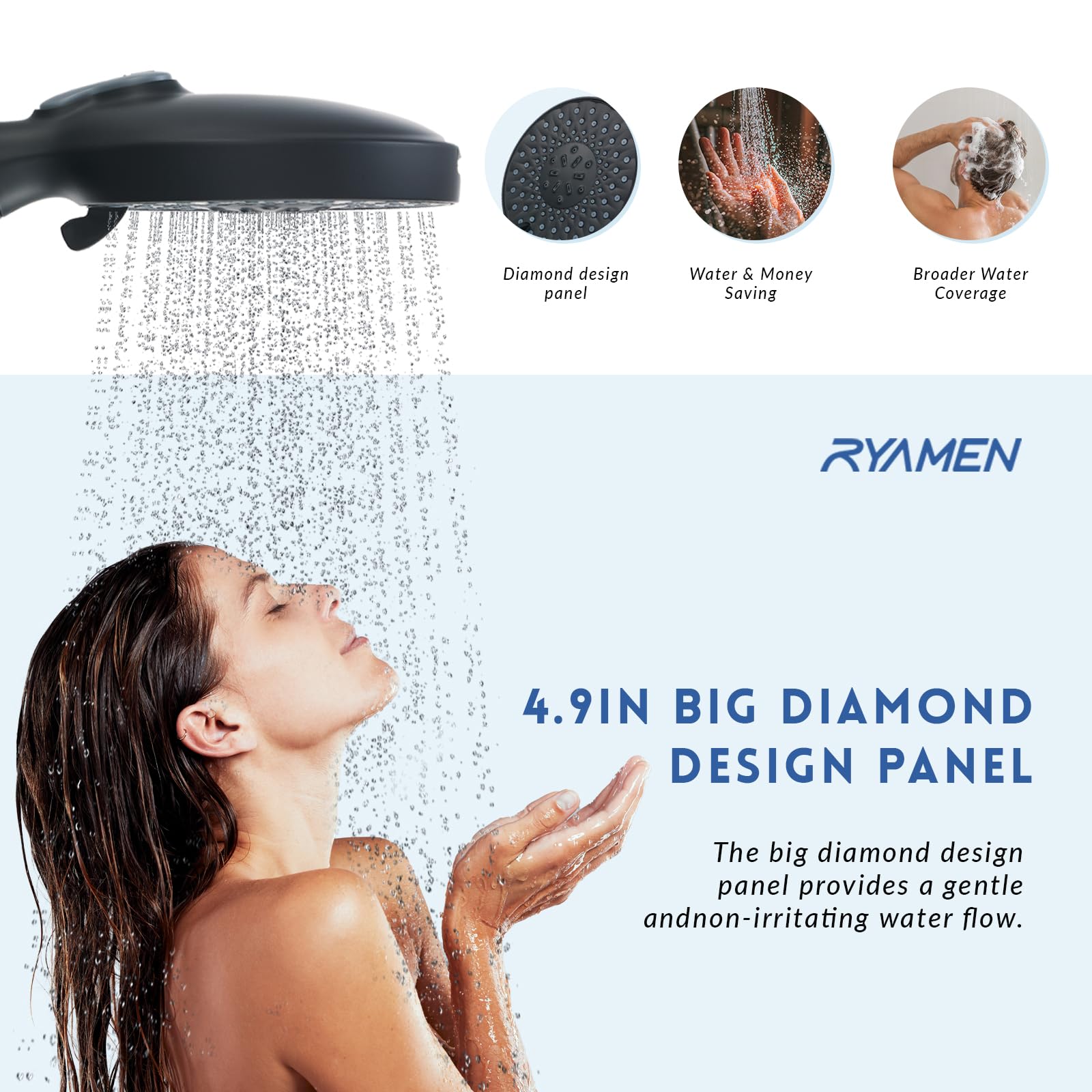 Ryamen Filtered Shower Head with Handheld,Black High Pressure 9 Spray Mode Showerhead with Hose,Bracket and Minerals Stones Replacement Filters for Hard Water,Anti-clog & Powerful to Clean