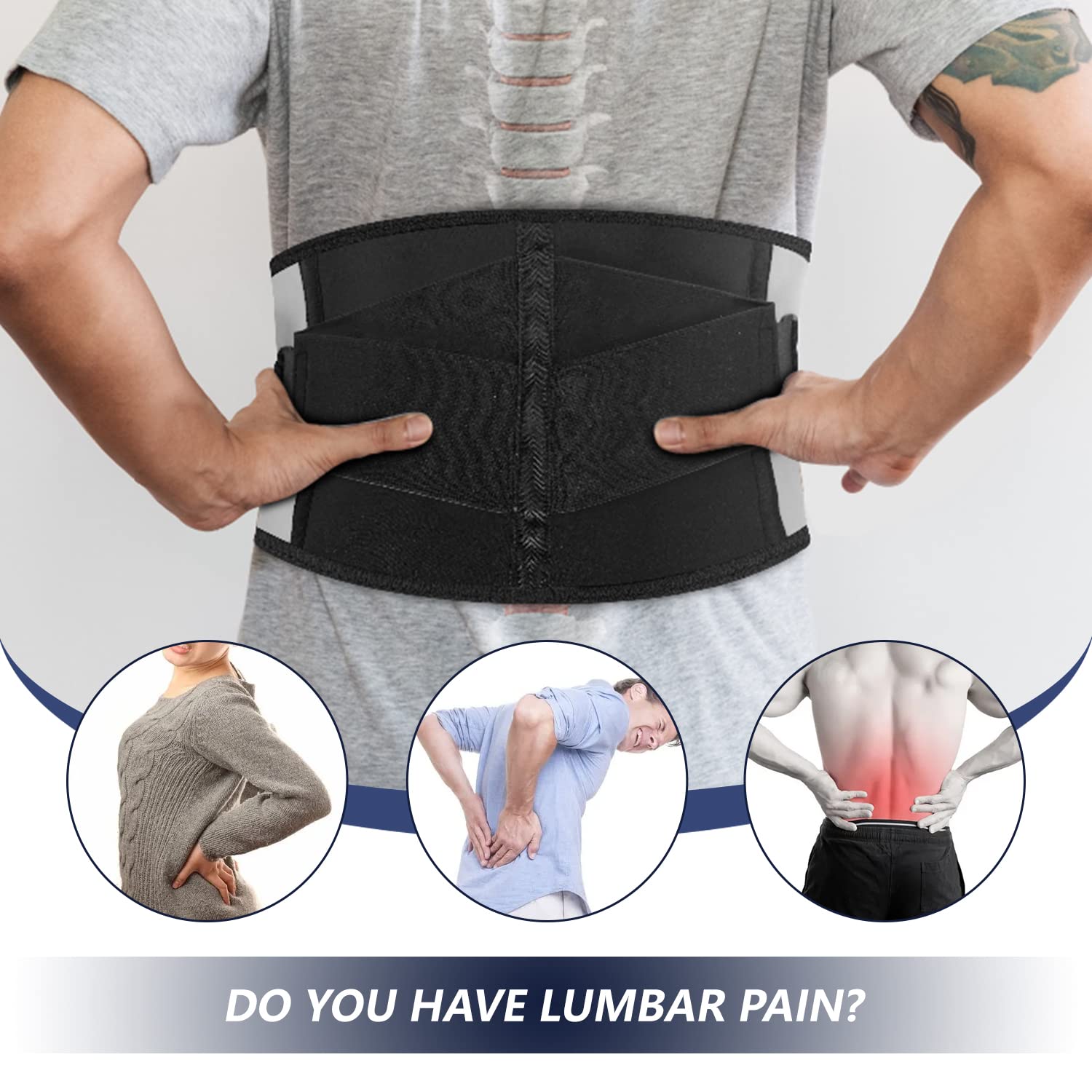 BEIDIKA Back Brace for Men and Women, Large Waist 45" to 55", Adjustable Back Support Belt Relief from Lower Back Pain, Black Lower Back Brace Lumbar Supports