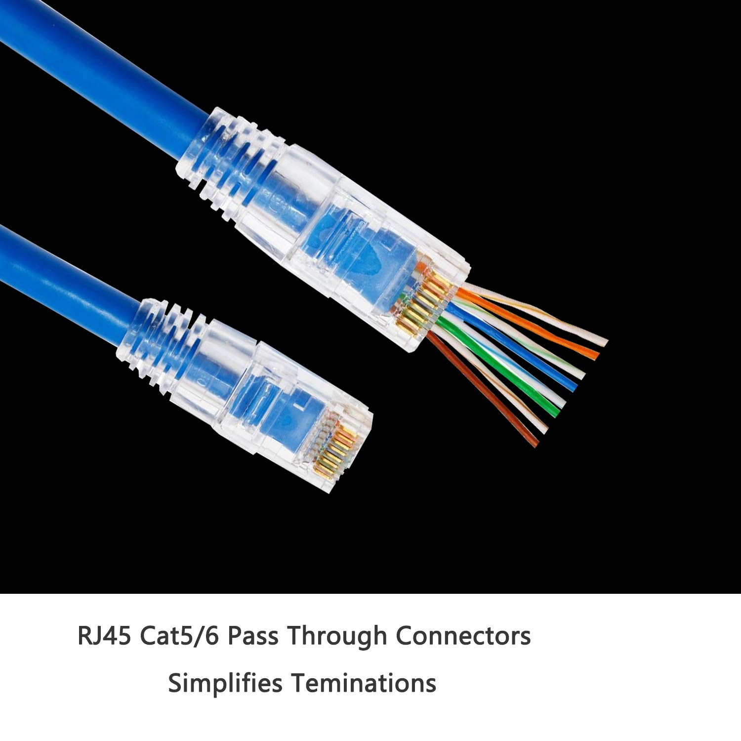 PETECHTOOL RJ45 Shielded Cat5 CAT6 Connector 8P8C End Pass Through Plugs Gold Plated (50 Packs)
