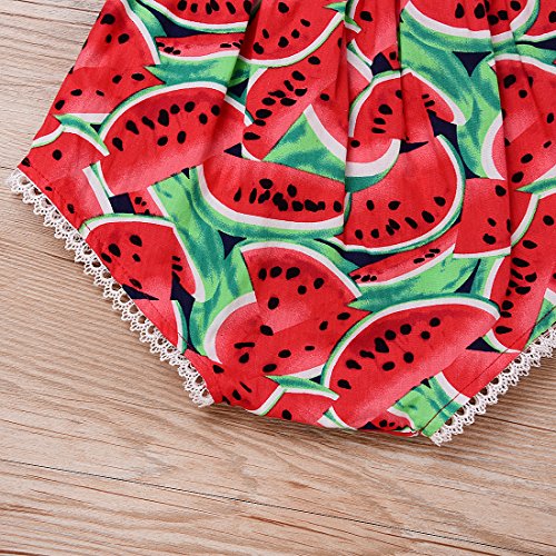 Kashoer Newborn Baby Girls Watermelons Printed Ruffle Bodysuit with Headband (6-12M, Watermelon)