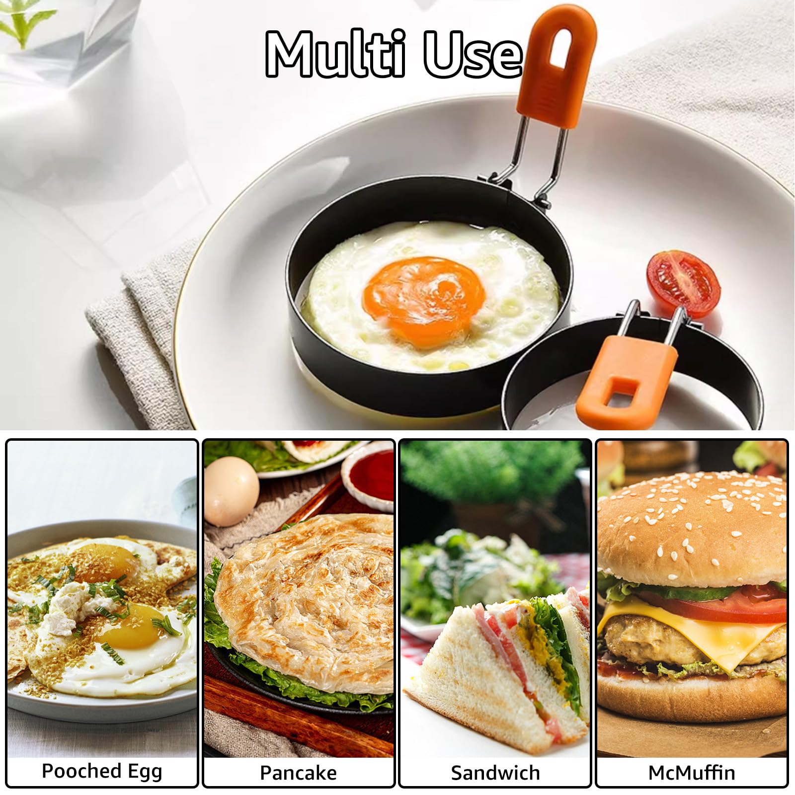 YOUNTHYE 9PCS Egg Rings for Griddle 4,6,8 Inch Pancake Ring Set Omelette Ring for Griddle with Silicone Handle Round Egg Cooker Ring Non-stick Stainless Steel Egg Rings for Breakfast Omelette Sandwich