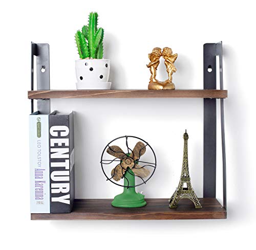 AUTREE Floating Wall Shelves, 2-Tier Rustic Wall Shelves, Floating Shelves for Bedroom, Kitchen, Living Room, Bathroom Brown