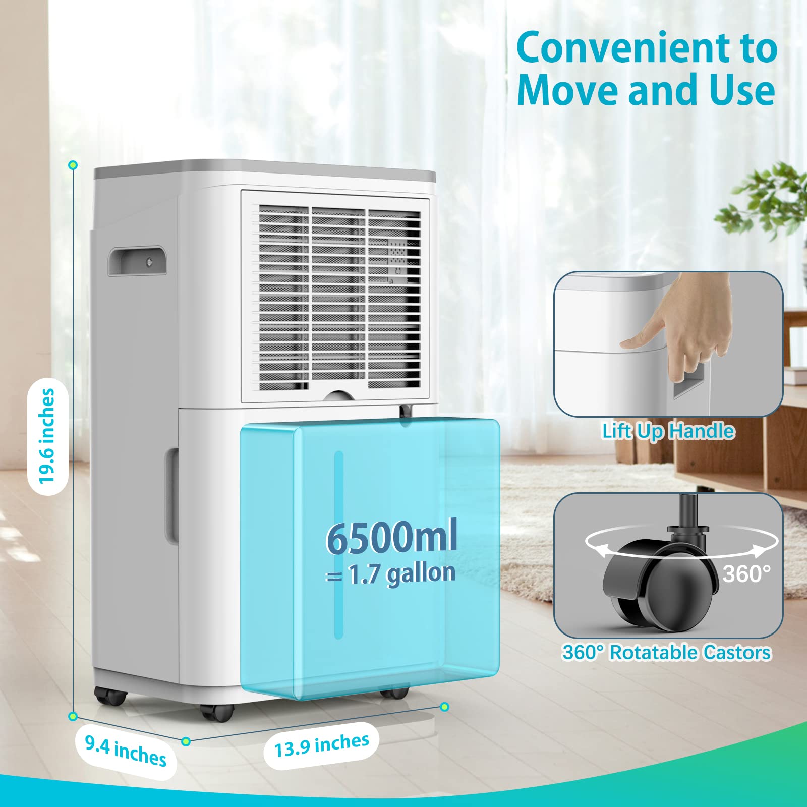 HUMILABS Dehumidifier for Basement 1.7 Gallon Tank, 50 Pint 4500 Sq.Ft Home Dehumidifiers with Drain Hose,Quiet Sleep Mode, Auto Shut Off,Humidity Display,Auto Defrost