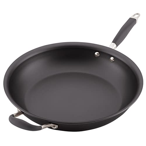 Anolon Advanced Hard-Anodized Nonstick Frying Pan with Helper Handle / Nonstick Skillet, 14 Inch, Gray