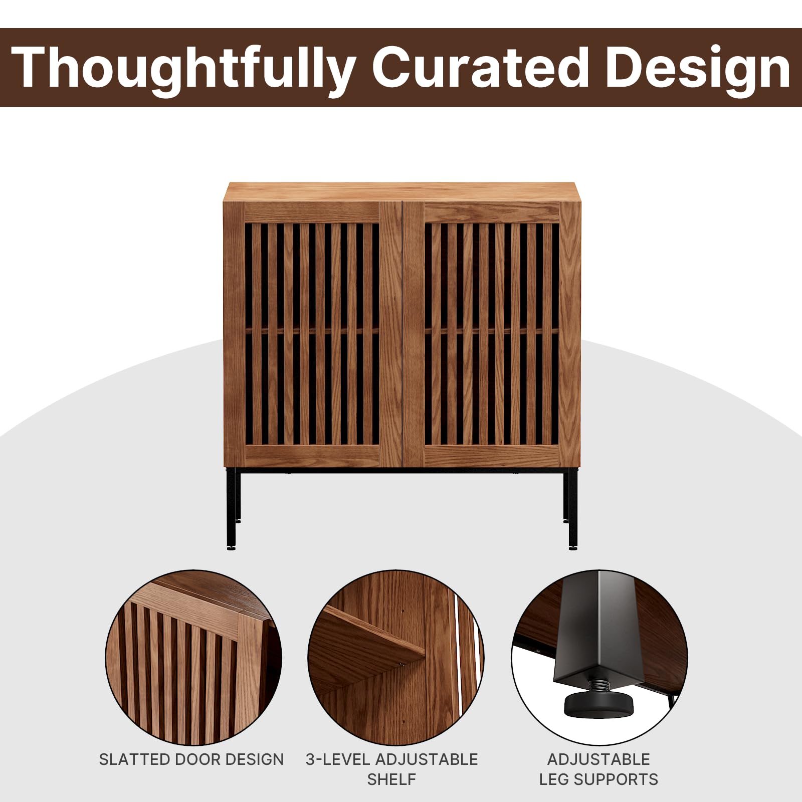 BVIUNTWO Storage Cabinet,31.5" Farmhouse Buffet Cabinet with Metal Base and Adjustable Shelf,Sideboard Coffee Bar Cabinet with 2 Doors for Kitchen,Dining Room,Living Room,Brown
