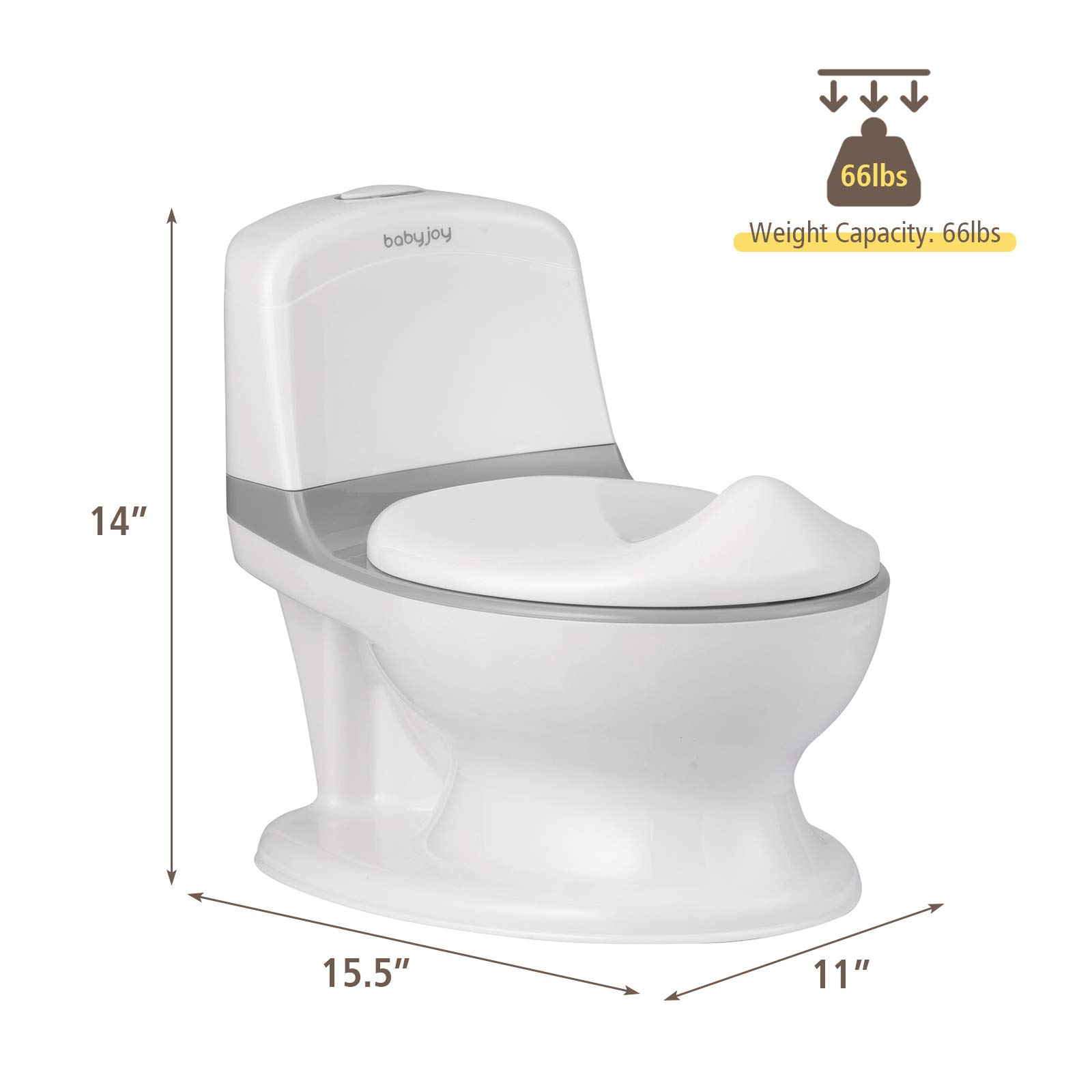BABY JOY Realistic Potty Training Toilet, Potty Seat for Toddlers & Kids w/Flushing Sounds & Built-in Wipe Compartment, Splash Guard for Simple Cleaning, Ergonomic (Grey)