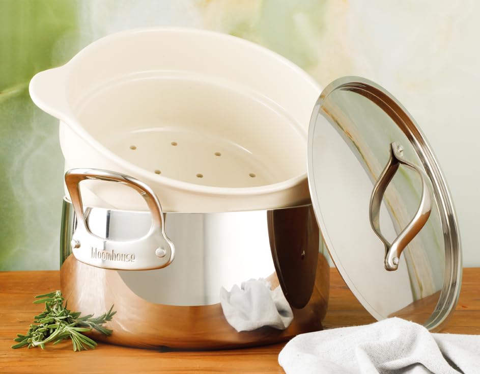 Bloomhouse - Oprah's Favorite Things - 6-QT Triply Stainless Steel Dutch Oven w/Non-Stick Non-Toxic Ceramic Interior and Ceramic Steamer Insert