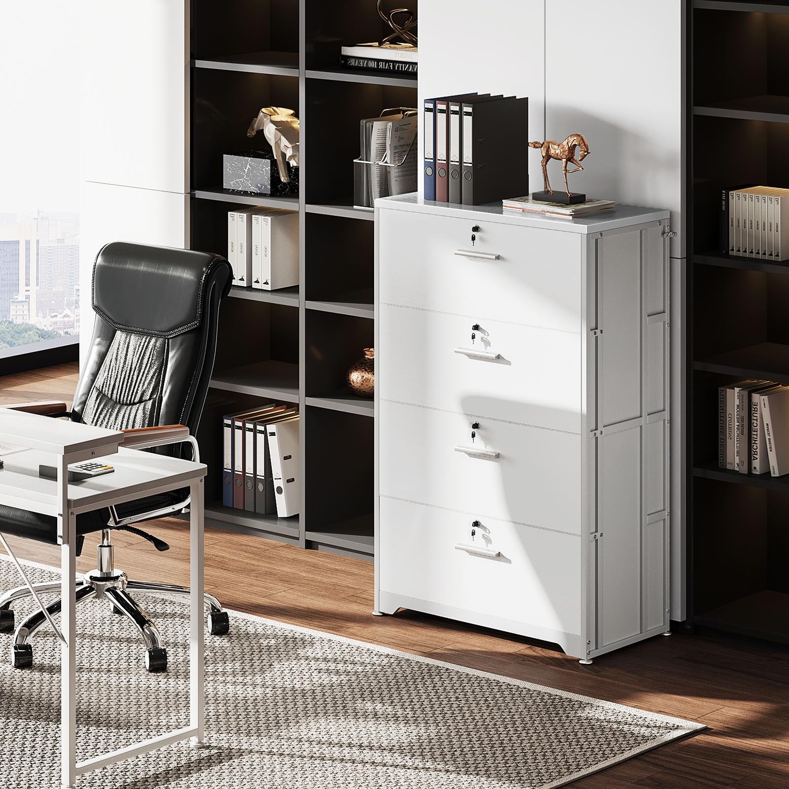 AODK File Cabinet Filing Cabinet for Home Office, Large File Cabinets with Lock, Office Storage Cabinet 4 Drawer for Legal/Letter/A4 File, White
