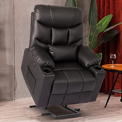 BAIJIAWEI B Power Lift Recliner Chair, PU Leather Electric Recliner with Vibration Massage & Heat Function, Heavy Duty Recliner with Remote Control, 3 Positions, USB Port
