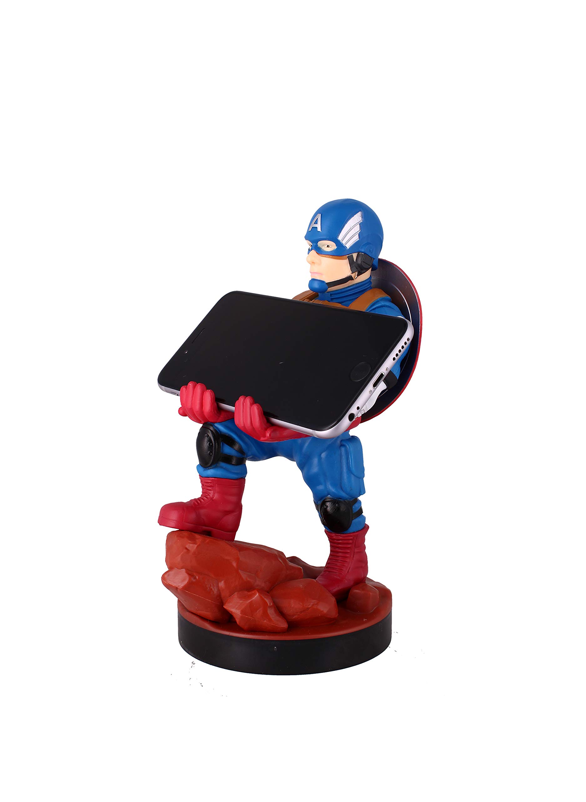 Exquisite Gaming: Marvel Captain America - Original Mobile Phone & Gaming Controller Holder, Device Stand, Cable Guys, Licensed Figure