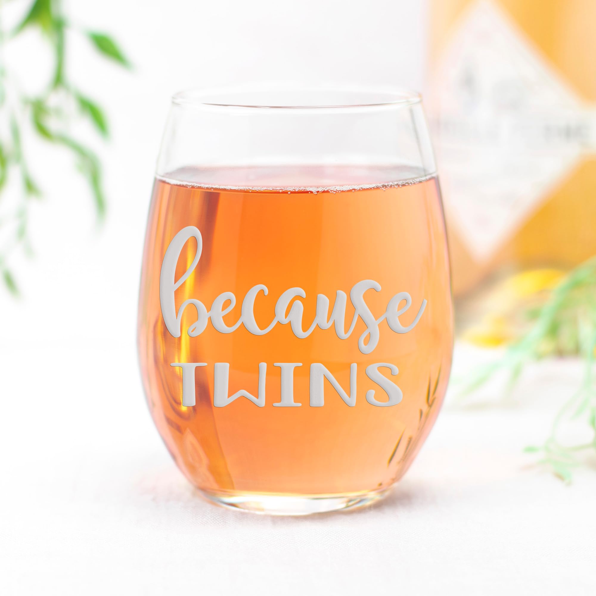 Because Twins Stemless Wine Glass - Twin Mom Gift, Twins Wine Glass Idea, Gift for Twin Moms