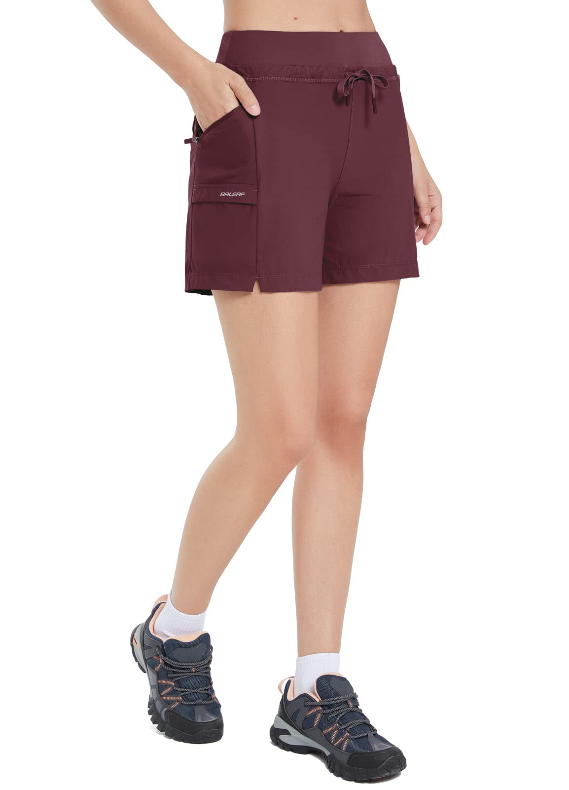 BALEAF Women's 5" Casual Shorts for Summer Stretch Elastic Waist Quick Dry Lightweight Pockets for Running Hiking Prune Size S