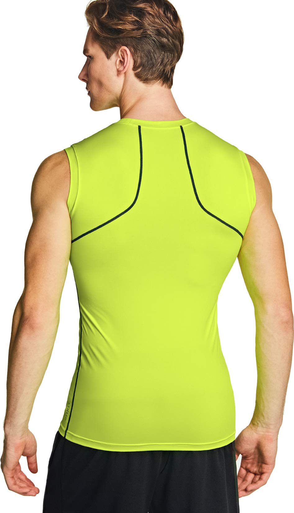 ATHLIO CLSX Men's Sleeveless Workout Shirts, Dry Fit Running Compression Cutoff Shirts, Athletic Base Layer Tank Top, 3pack Sleeveless Tops Neon Yellow/Blue/Red, Medium