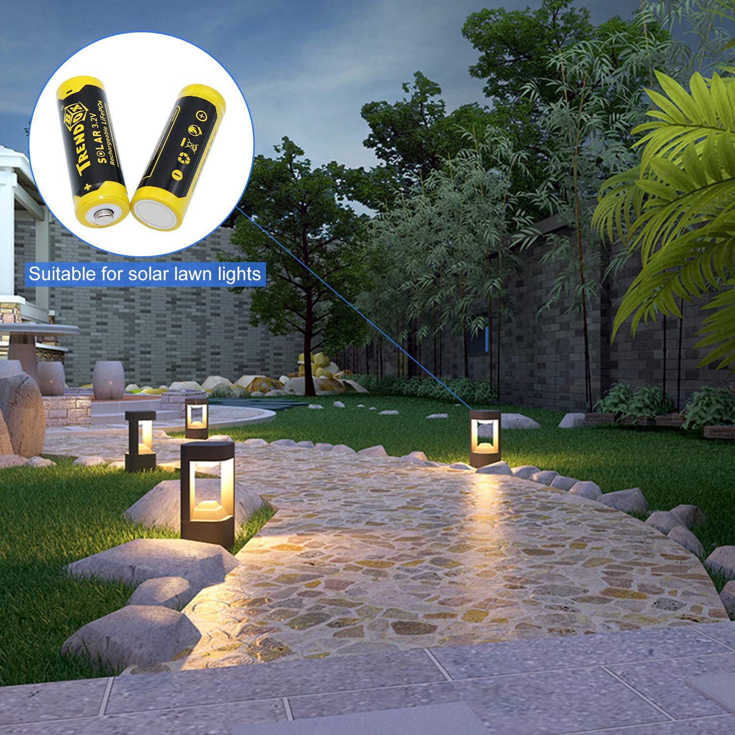 TRENDBOX 14430 3.2V 450mAh Battery LiFePo4 Rechargeable Solar Batteries for Outdoor Garden Light 4 Pack