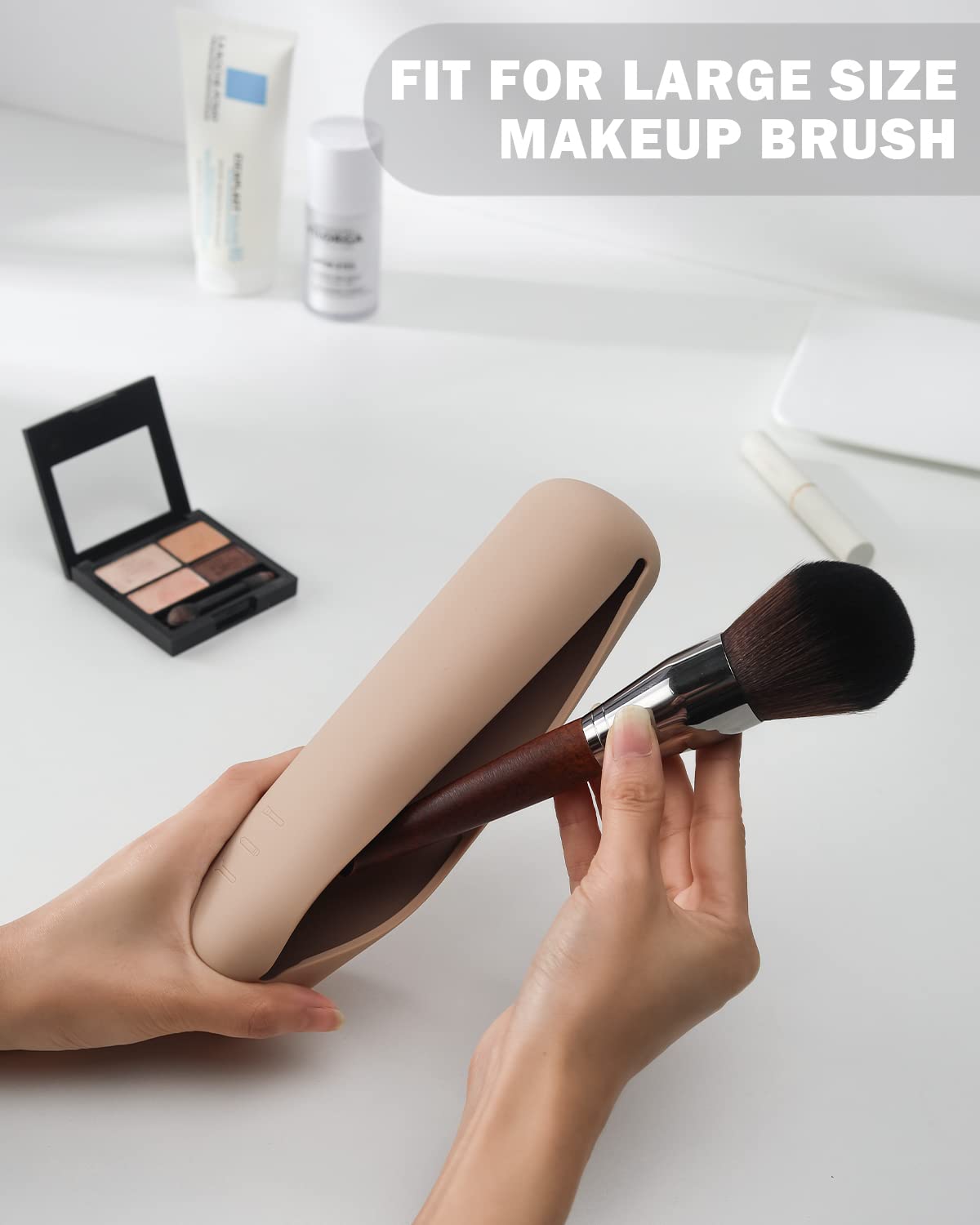 BEZOX Makeup Brush Holder - Travel Silicon Makeup Brush Case with Magnet Closure, Compact Brush Pouch Travel Essentials - Khaki