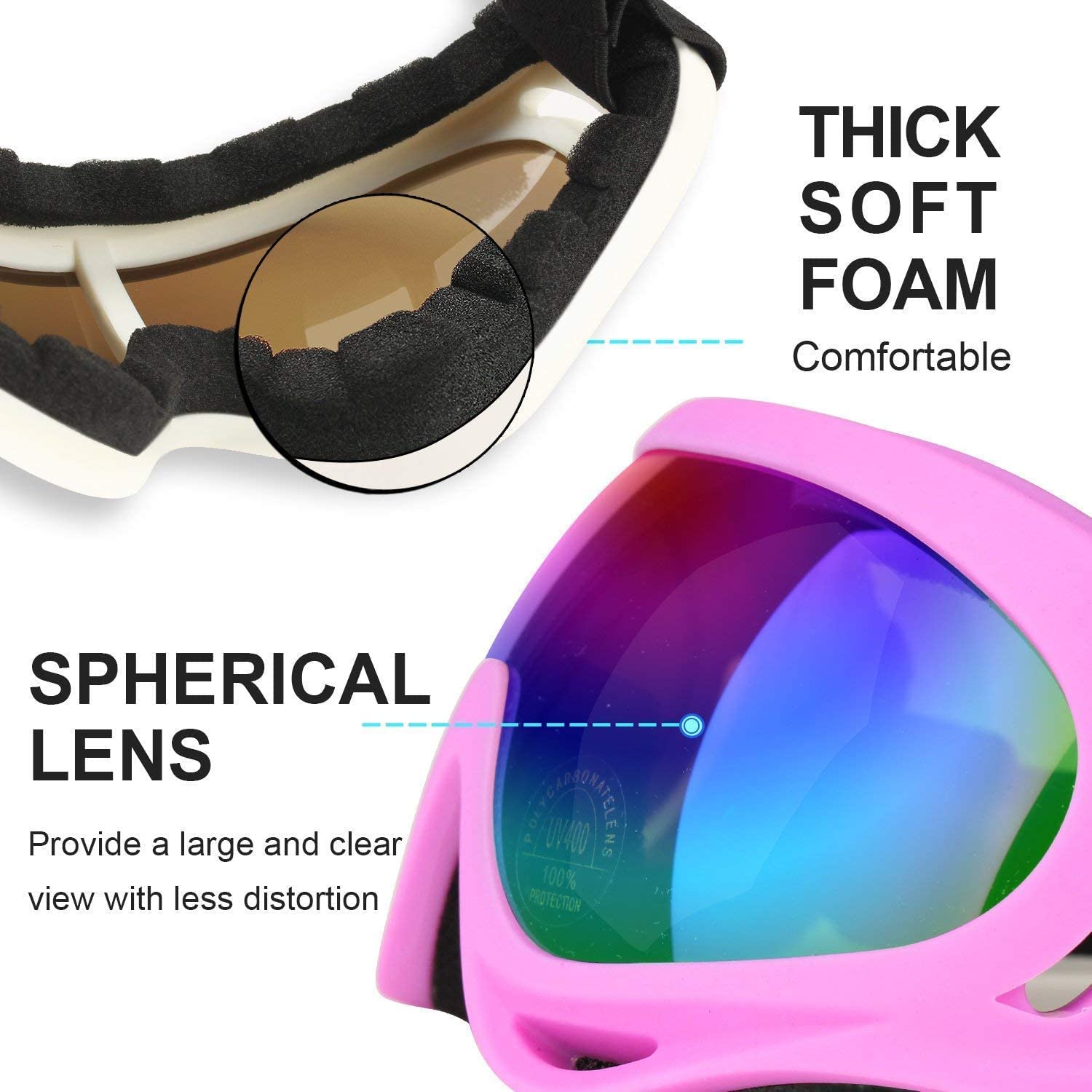 Beisela Ski Goggles, Pack of 2, Snowboard Goggles for Kids, Boys & Girls, Youth, Men, Bluered, Medium