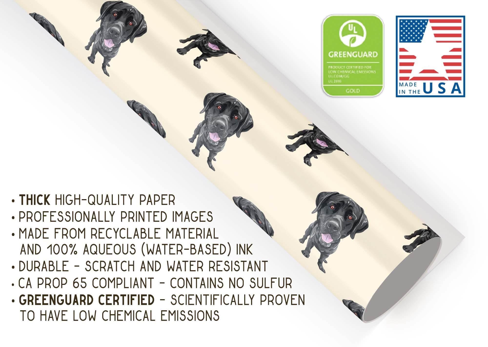 Cute Black Labrador Retriever Gift Wrap, Black Lab Wrapping Paper, Dog Christmas Birthday Party Decoration Decor (6 foot x 30 inch roll)