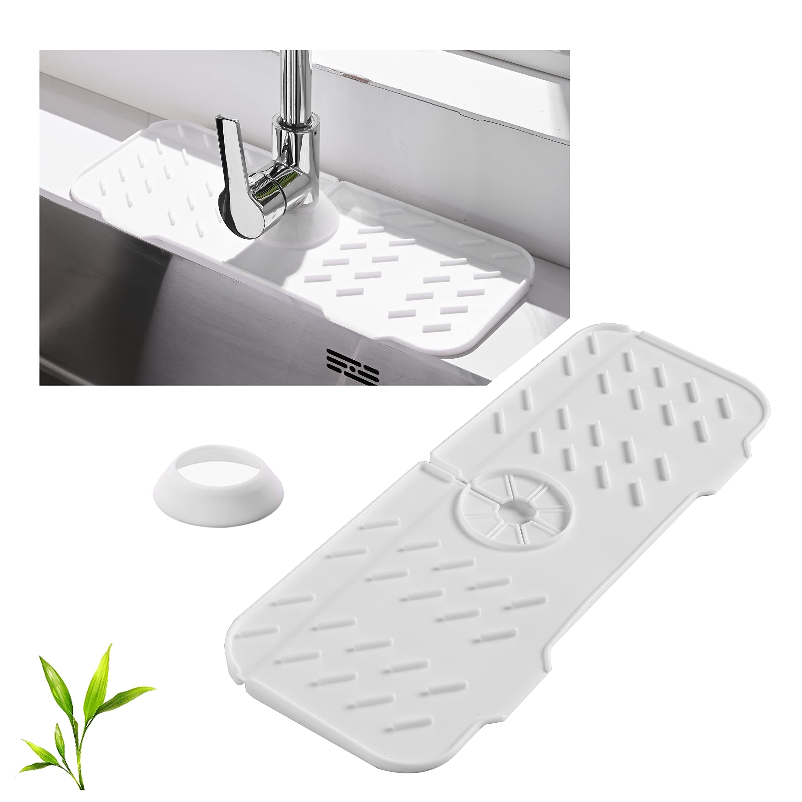 bepinkind Silicone Faucet Splash Guard-[Upgrade Steeper Slope],Silicone Faucet Water Catcher Mat, Silicone Sink Mat for Kitchen/Bathroom,Silicone Faucet Mat Sink Water Splash Guard. (Vertical-White)
