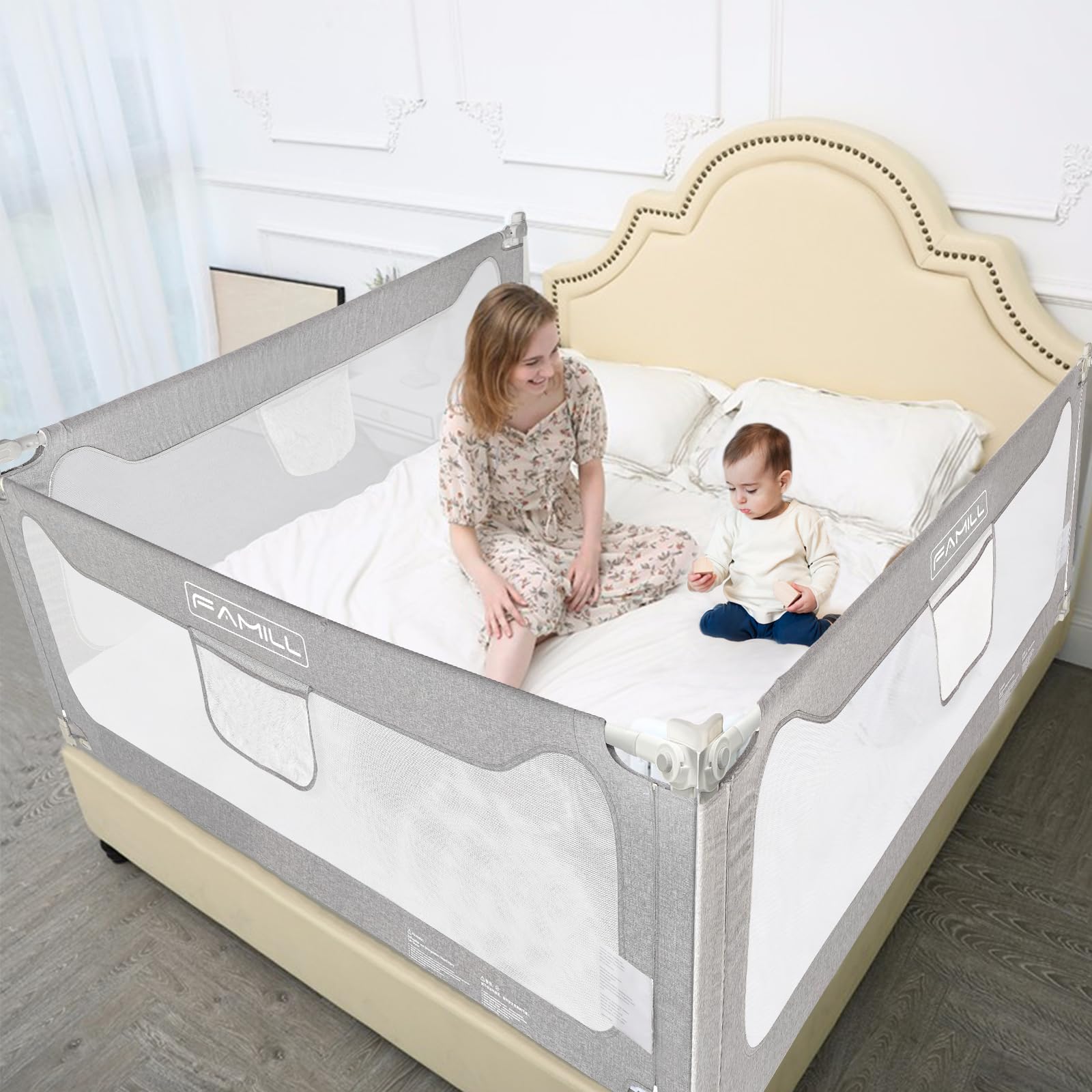 Bed Rail for Toddlers, Bed Guard Rail for Full Size Queen King Twin Bed for Toddlers and Baby (Grey,1 Piece, 54")